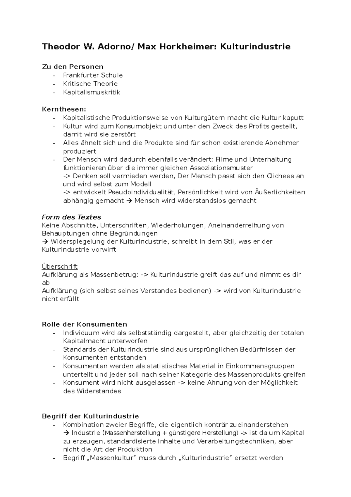 Theodor Adorno - Horkheimer (vollständige Zusammenfassung) - Theodor W ...