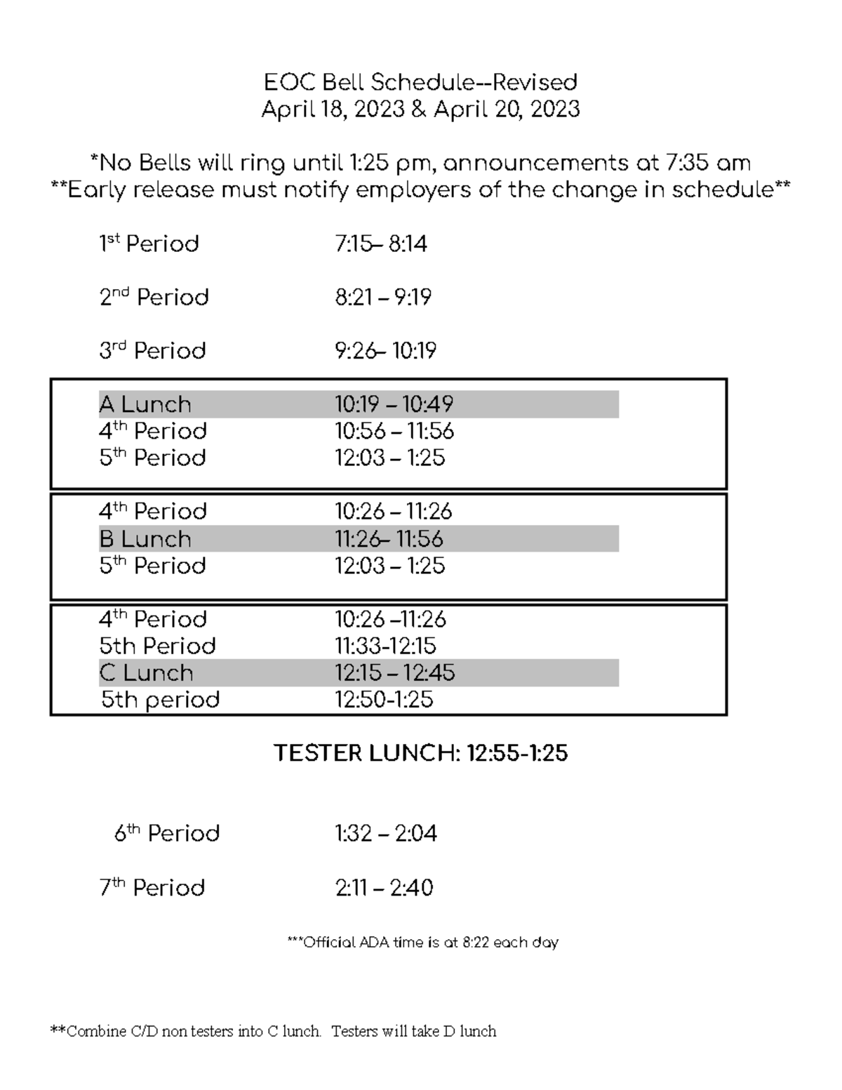 April Testing Bell Schedule - EOC Bell Schedule-Revised April 18, 2023 ...