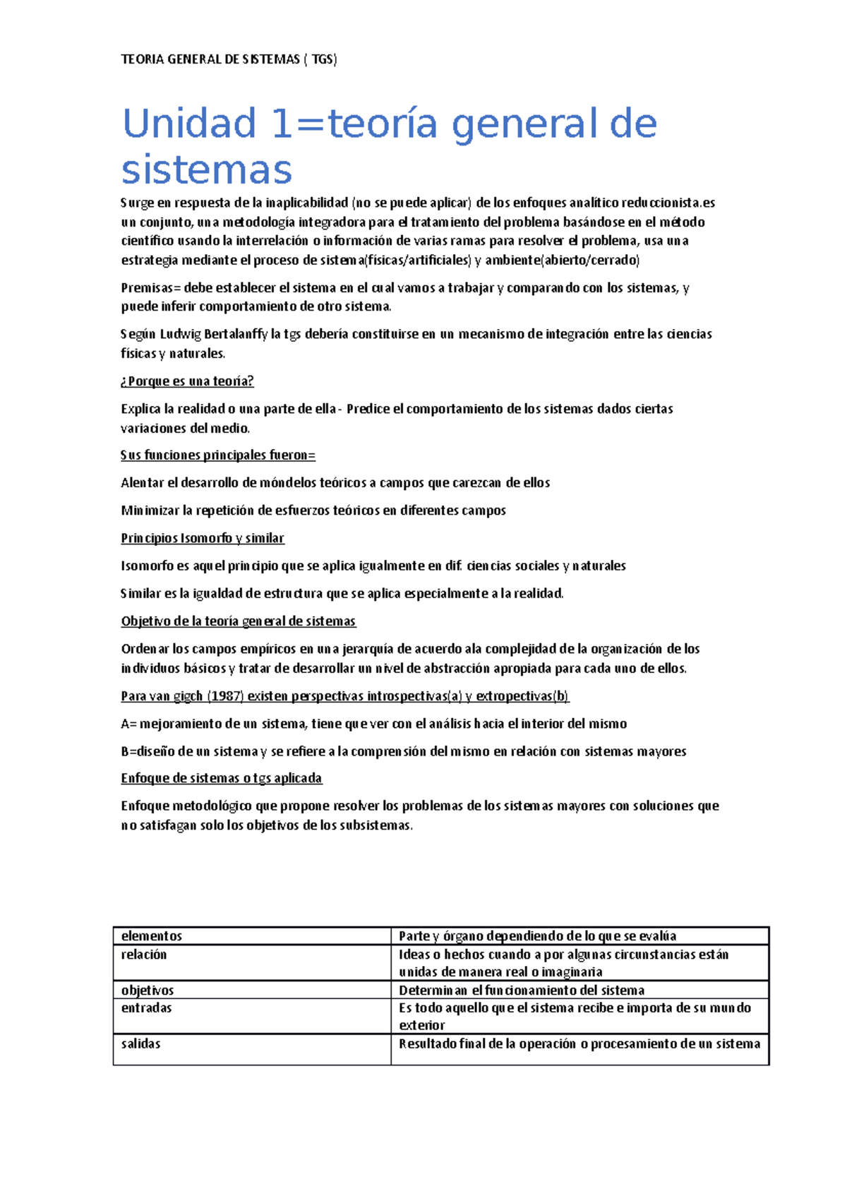 Resumen para el parcial de sistemas de informacion 1 - Unidad 1=teoría general de sistemas Surge ...