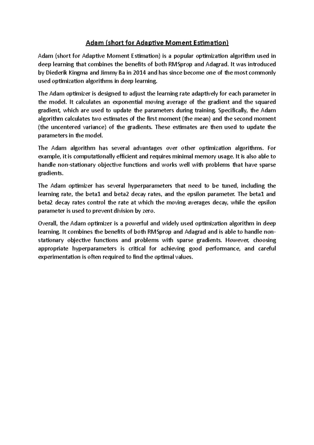 Adam Short For Adaptive Moment Estimation It Was Introduced By Diederik Kingma And Jimmy Ba