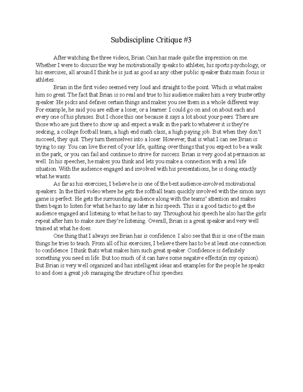 Subdiscipline Critique #3 - KIN 0081 - Studocu