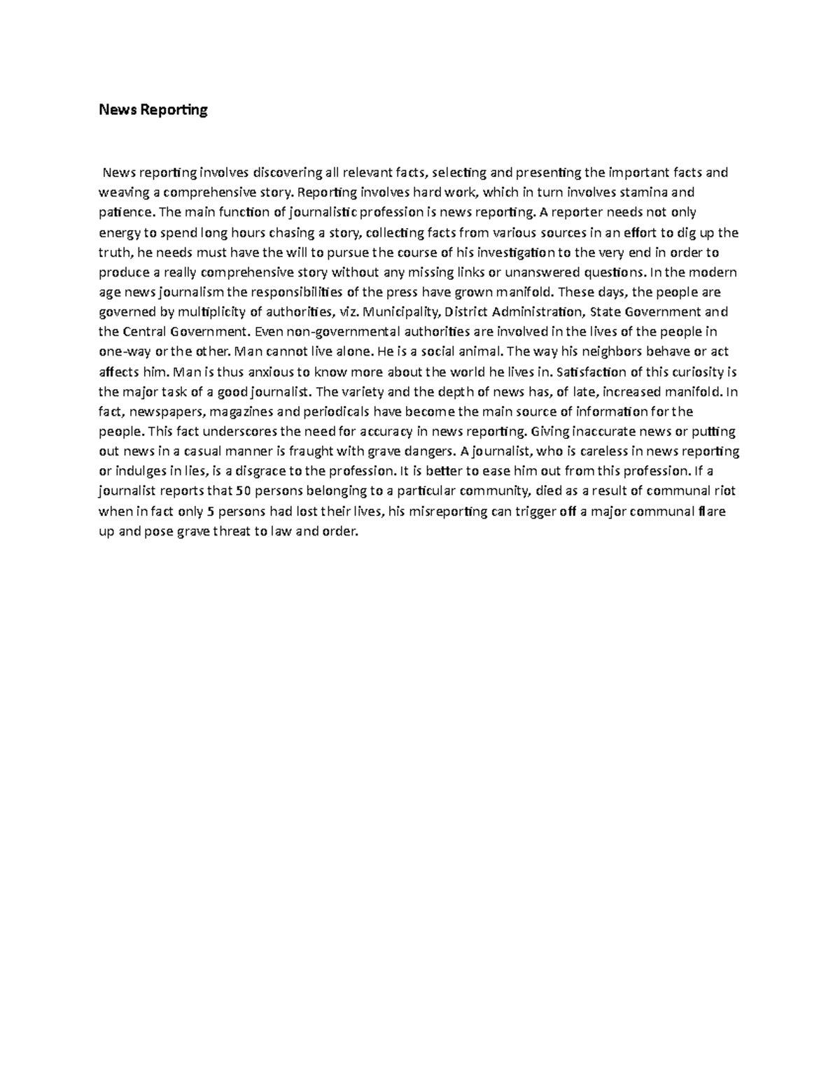 Document 8 - News Reporting - News Reporting News reporting involves ...