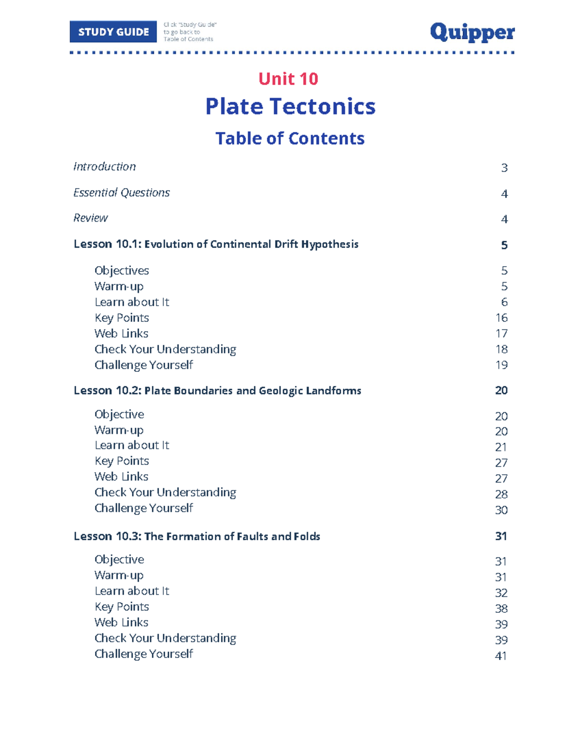 Unit 10 Plate Tectonics Study Guide - Unit 1 0 Plate Tectonics Table of ...