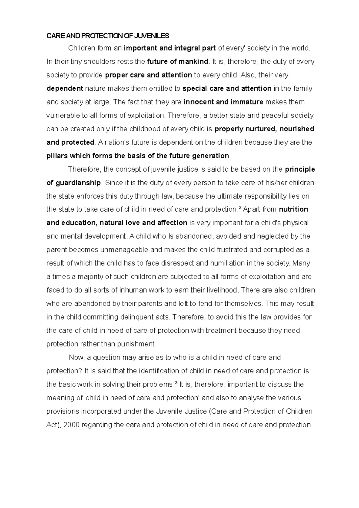 Unit 5 Juvenile care and protection - CARE AND PROTECTION OF JUVENILES ...