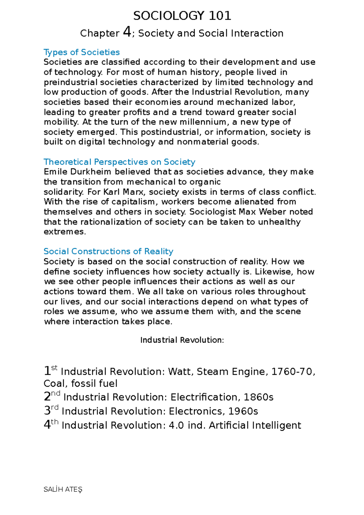 SOC 101 Chapter 4 - summary of soc 101 - SOCIOLOGY 101 Chapter 4 ...