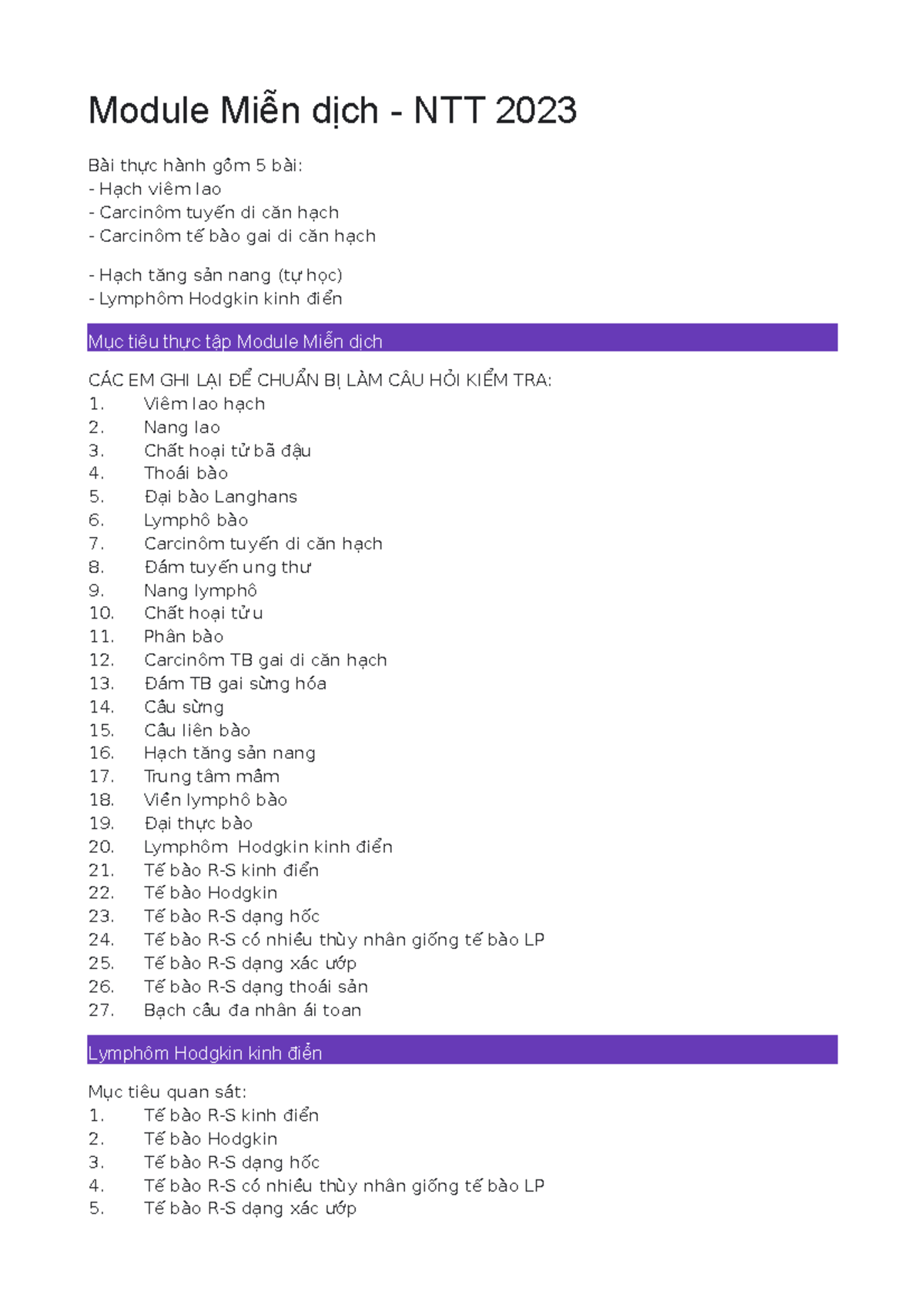 GPB Moudle Mien dich-Noi Tiet-Van Dong - Module Miễn dịch - NTT 2023 Bài thực hành gồm 5 bài ...