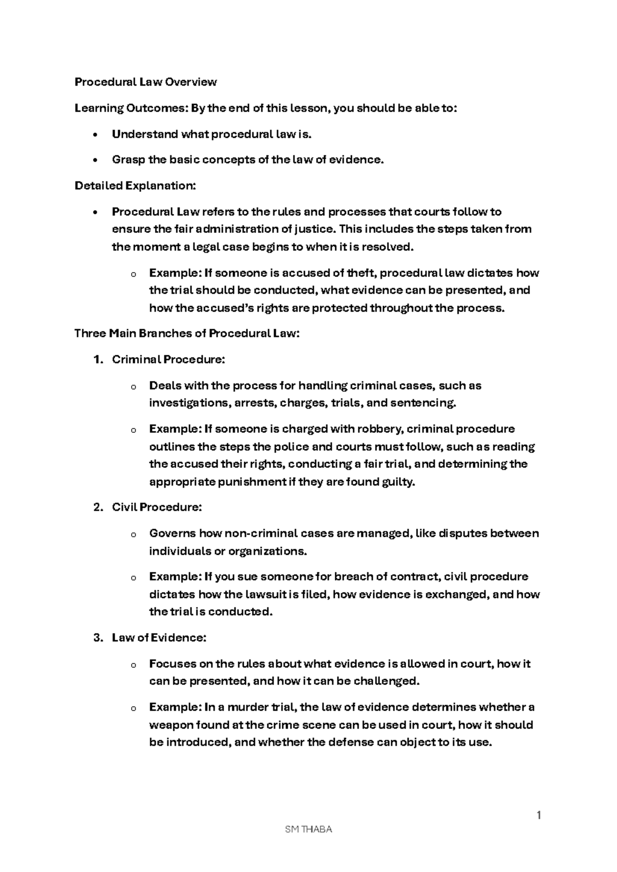 Procedural Law- Law of evidence - 1 Procedural Law Overview Learning ...