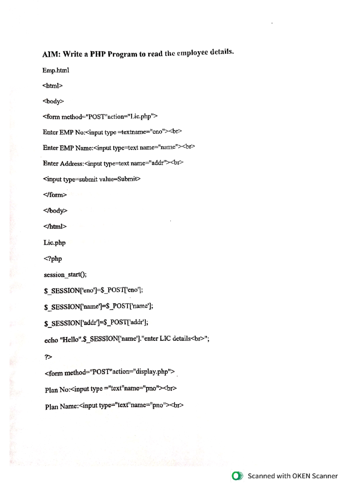New Doc 07-31-2024 12 - please - AIM: Write a PHP Program to read the employee details. Emp ...