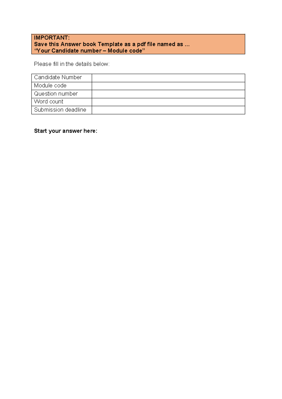 Answer book - Template - what it says - FZ1205 - IMPORTANT: Save this ...