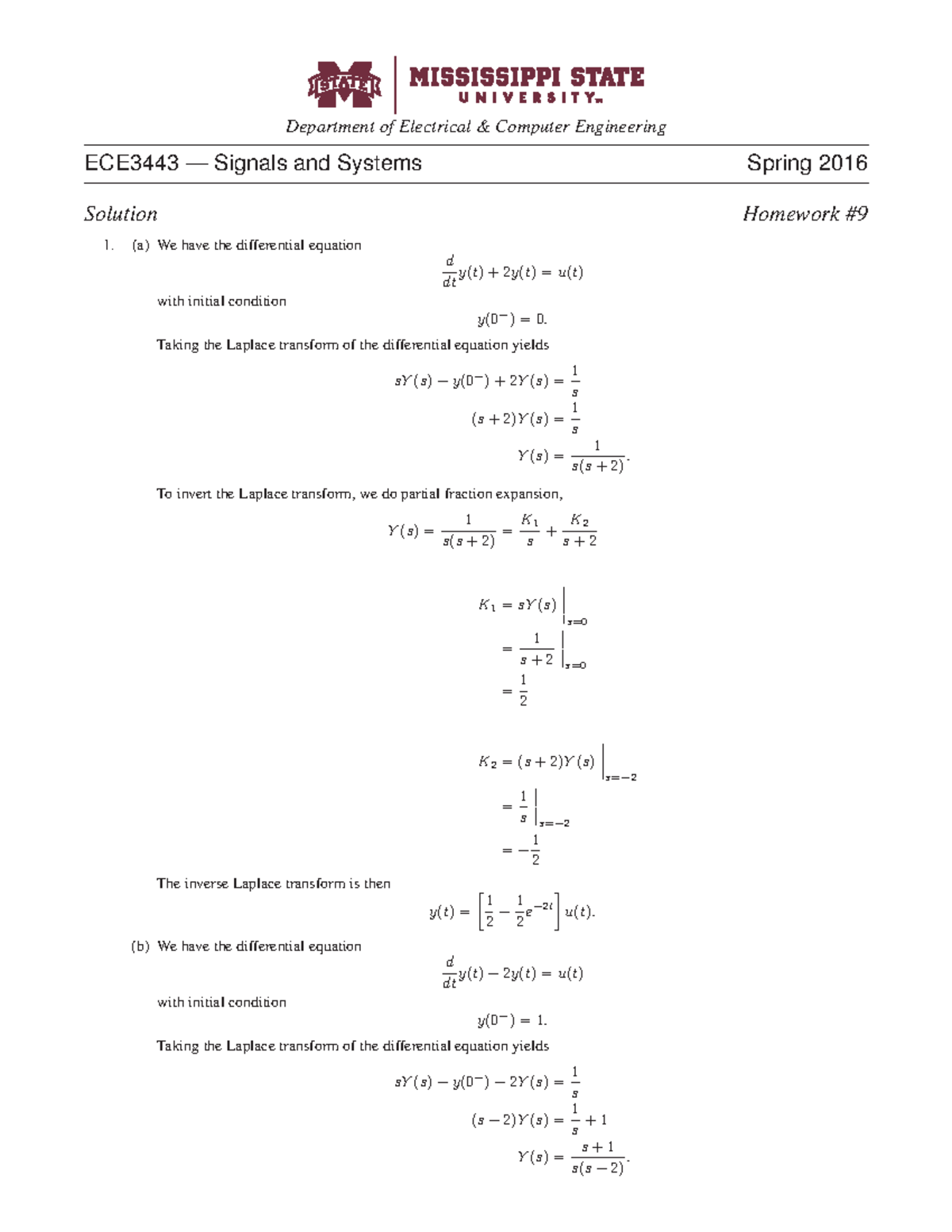 Homework 9 solutions - Signals and Systems - Department of Electrical ...