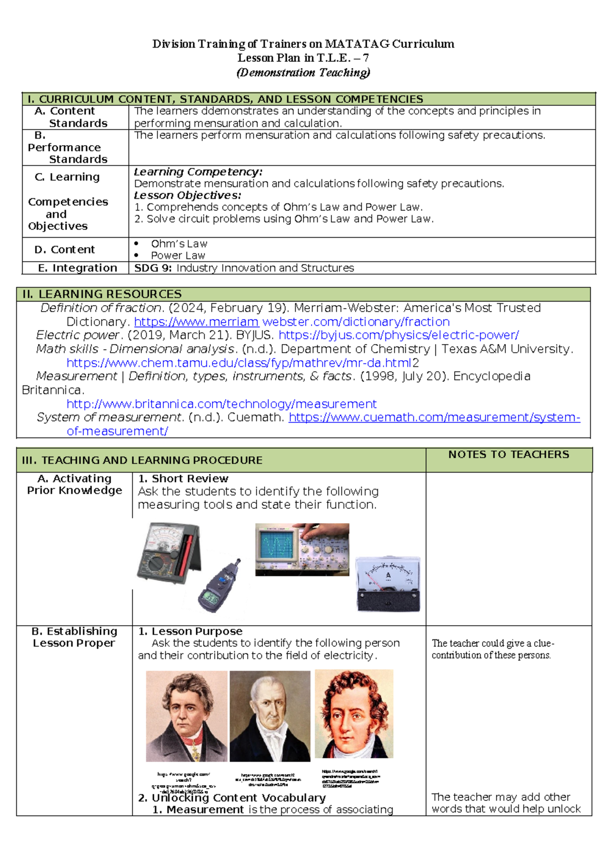 Lesson Plan 7 - EIM - for beginner teachers - Division Training of Trainers on MATATAG ...