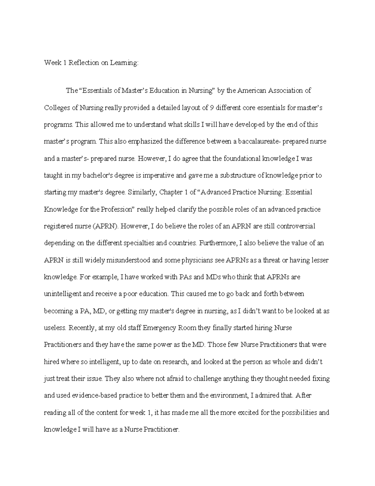 Week 1 Reflection on learning - Week 1 Reflection on Learning: The ...