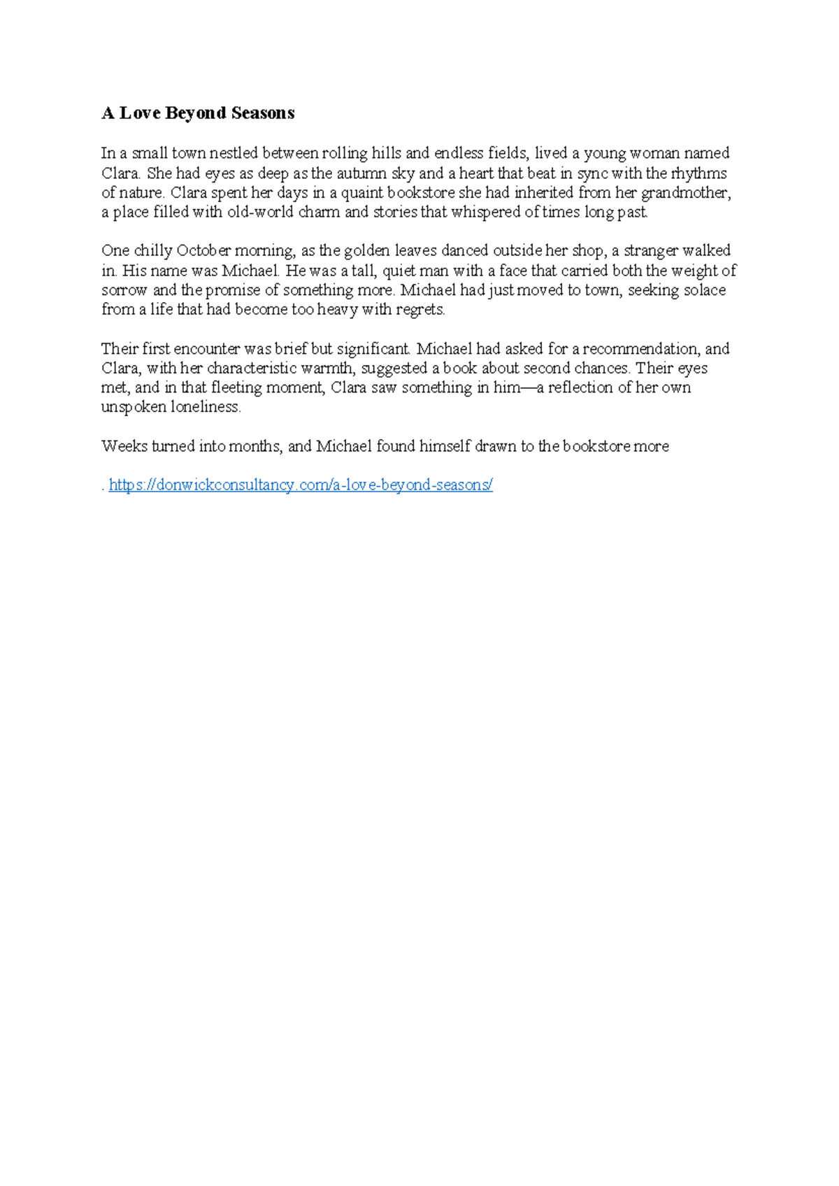 A Love Beyond Seasons - essay - A Love Beyond Seasons In a small town nestled between rolling ...