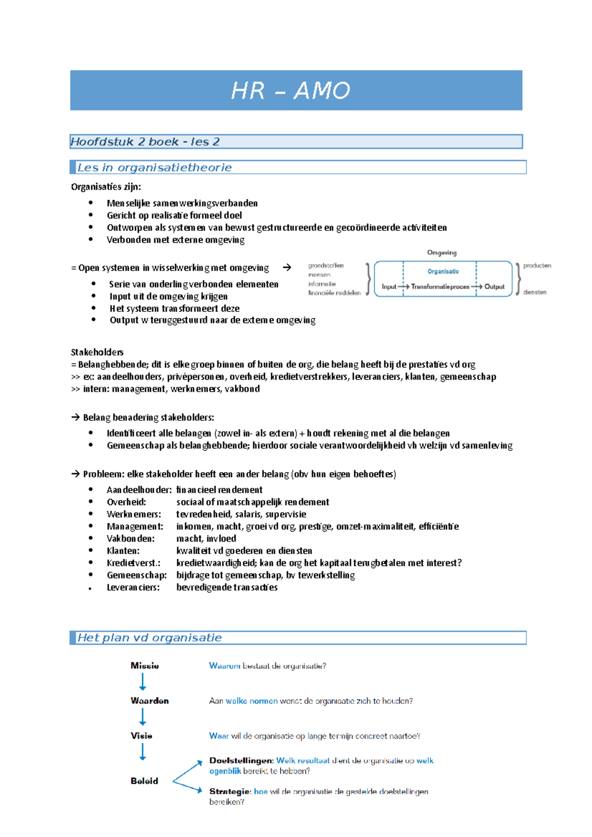 actuele methodieken organisatie (AMO) samenvatting - HR – AMO Hoofdstuk ...