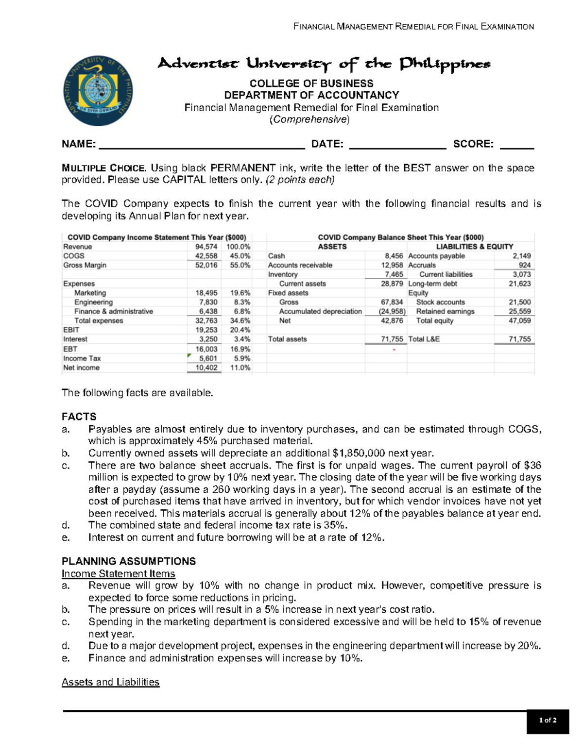 Intermediate accounting 3 interim problem Company (Remedial ...