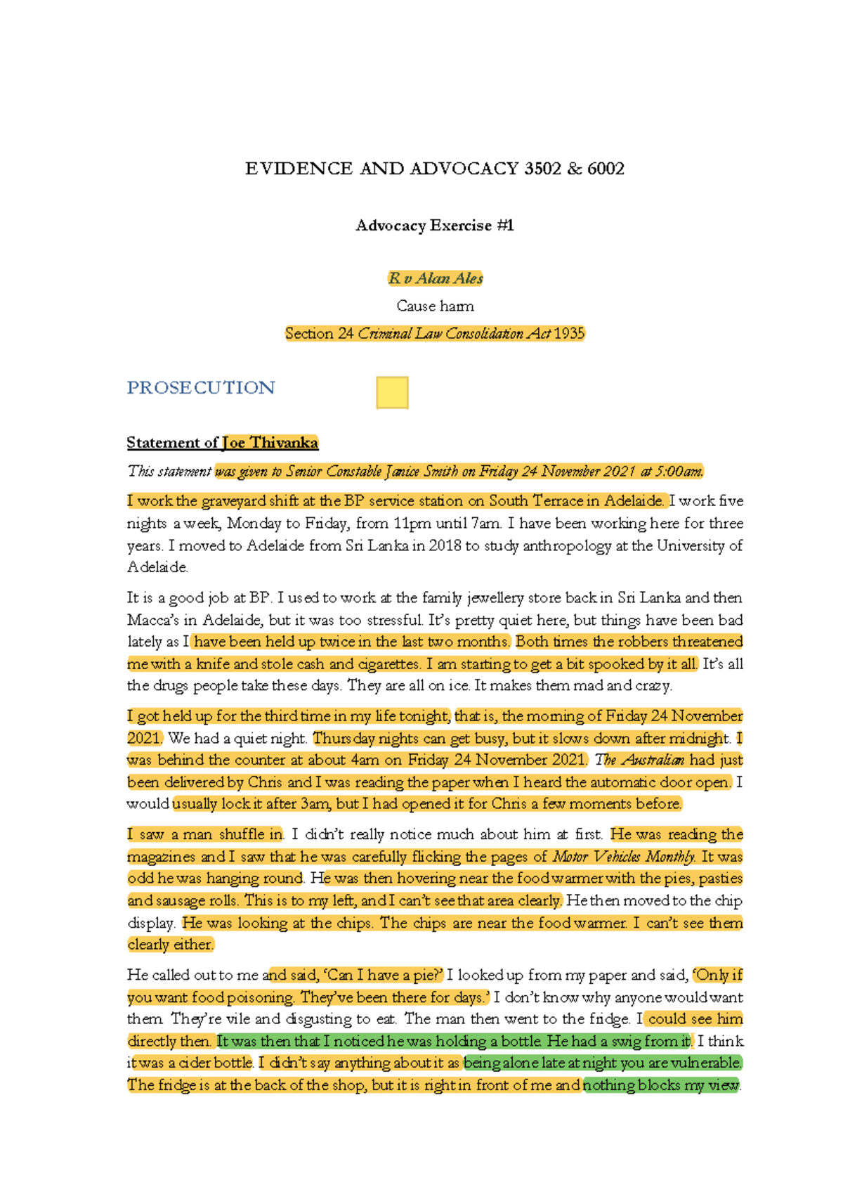 2024 Advocacy Exercise #1 - Statements - Final - EVIDENCE AND ADVOCACY ...