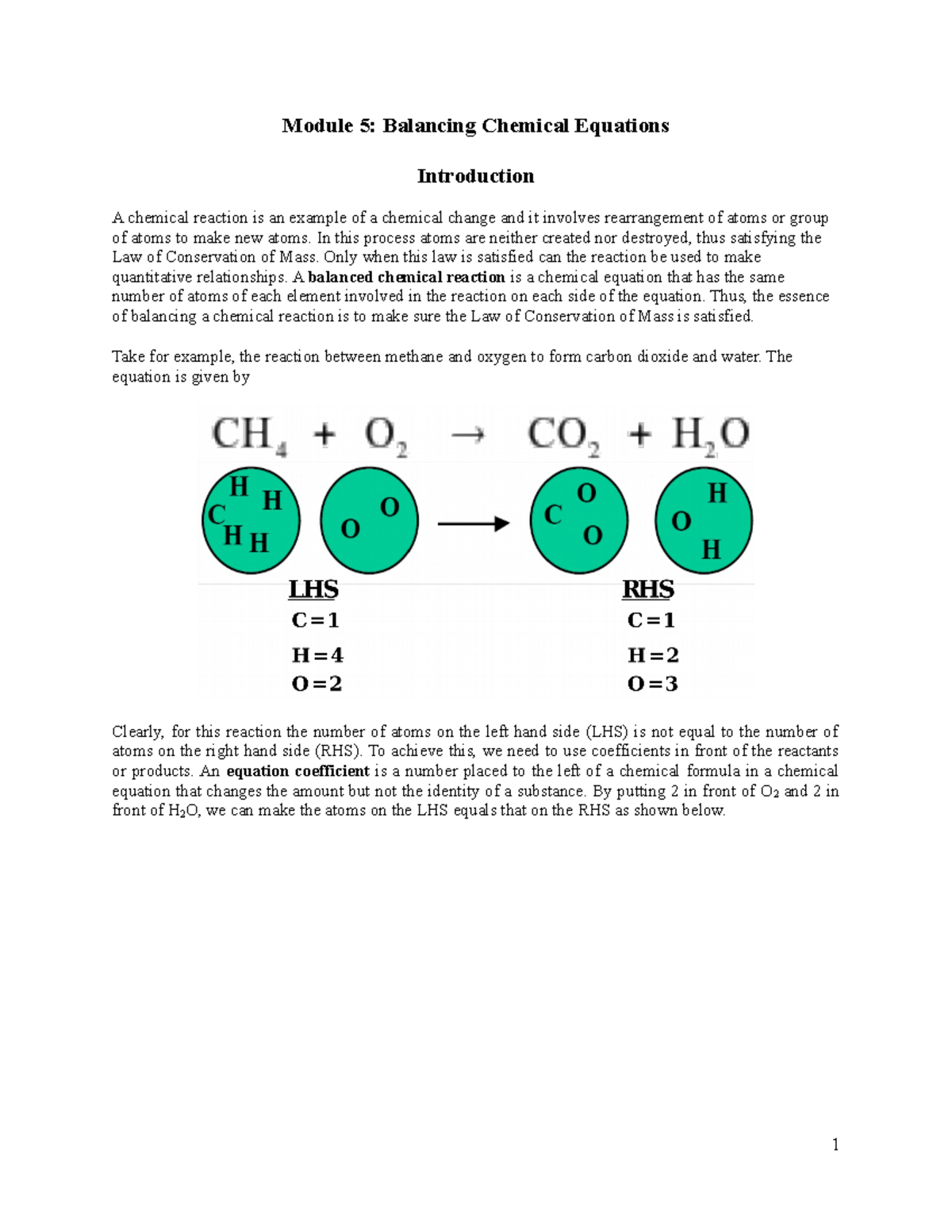Module 5; Balancing Chemical Equations - Module 5: Balancing Chemical ...
