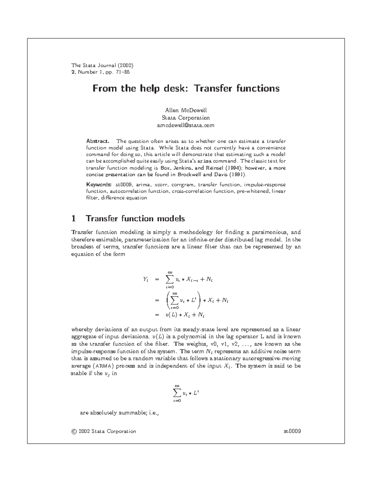 Sjart st0009 - The Stata Journal (2002) 2, Number 1, pp. 71–85 From the ...