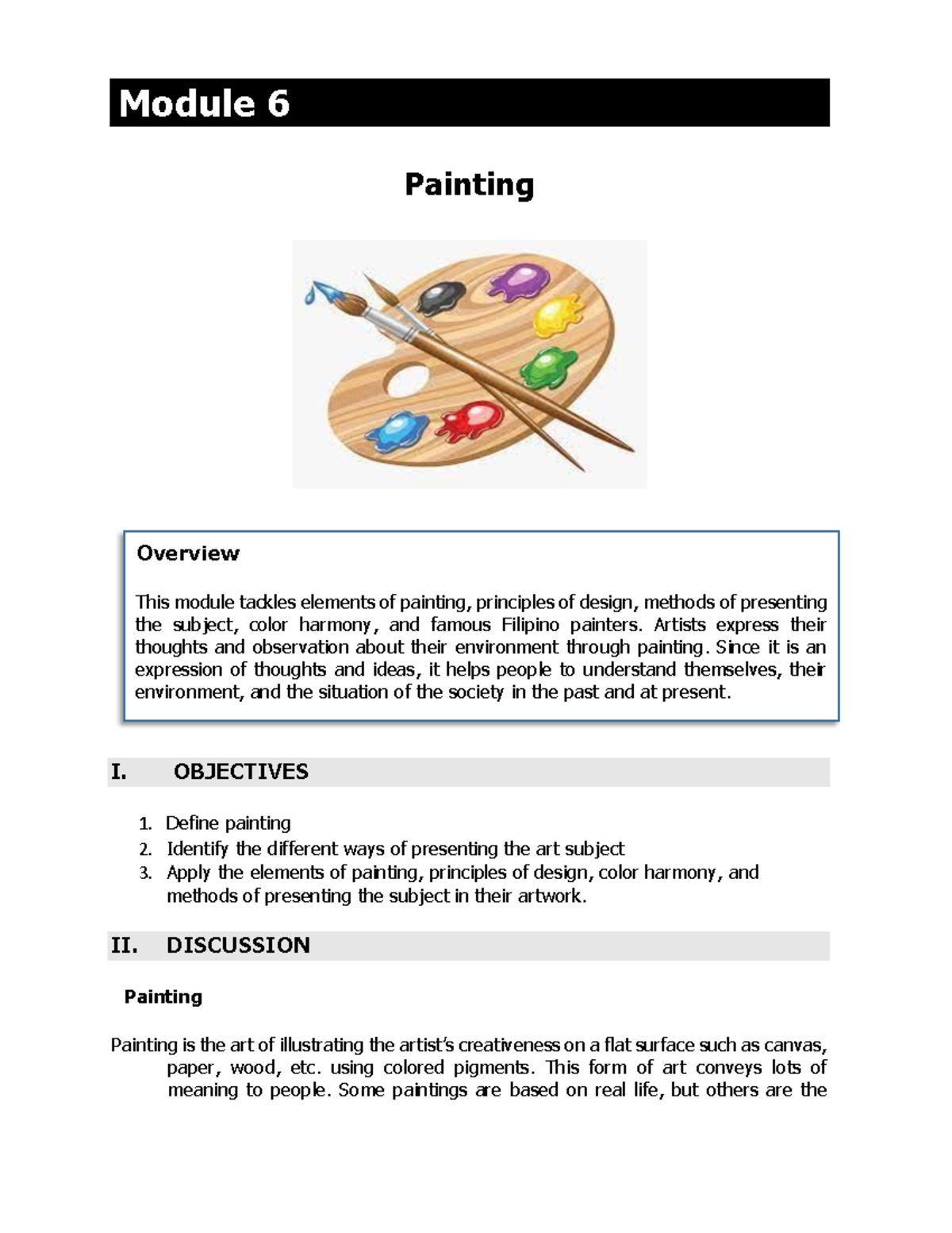 Module 6 Painting - Module 6 Painting I. OBJECTIVES Define painting ...