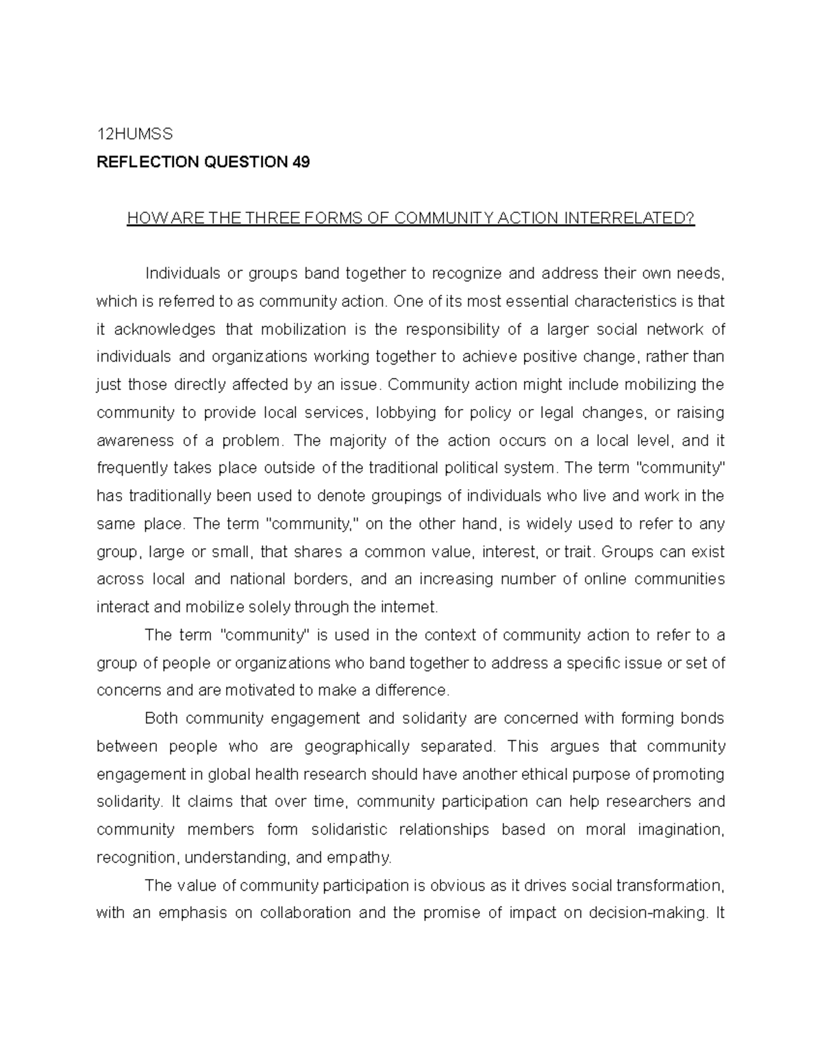 CNF-RQ 49 - 12-humss csc sub - 12HUMSS REFLECTION QUESTION 49 HOW ARE ...