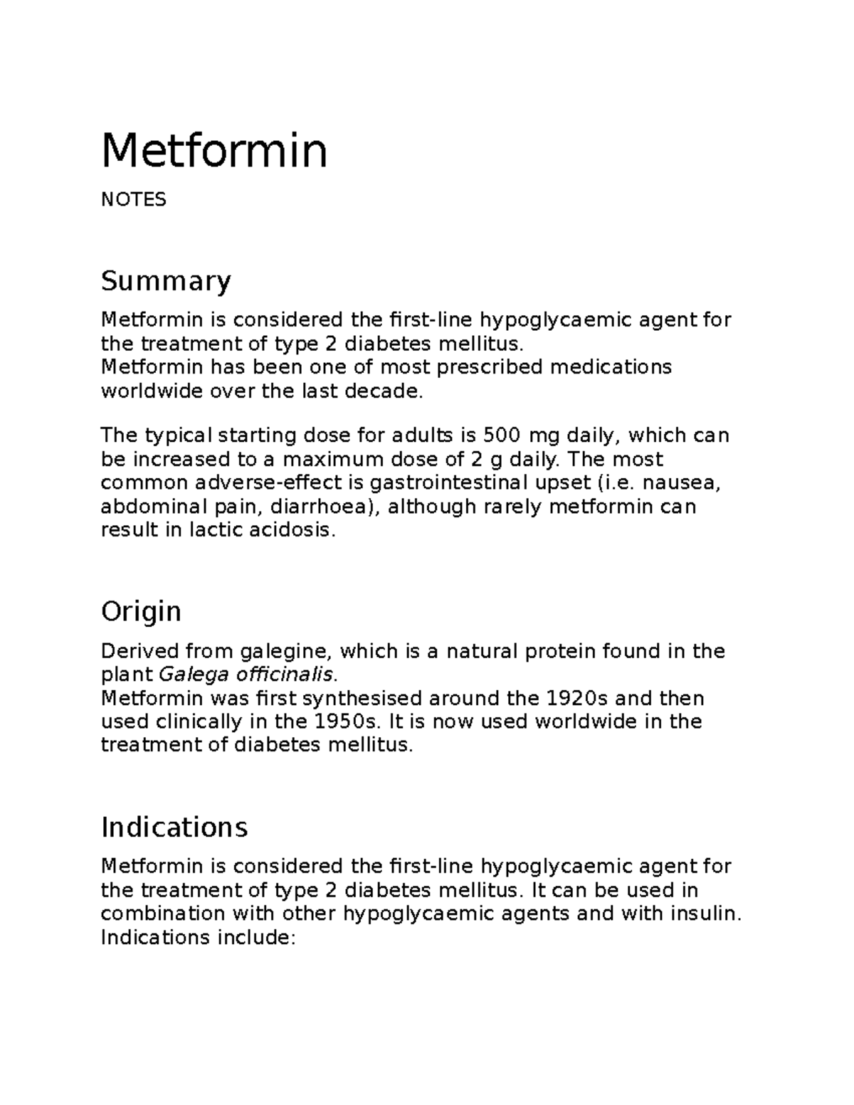 Metformin - Lecture notes - Metformin NOTES Summary Metformin is ...
