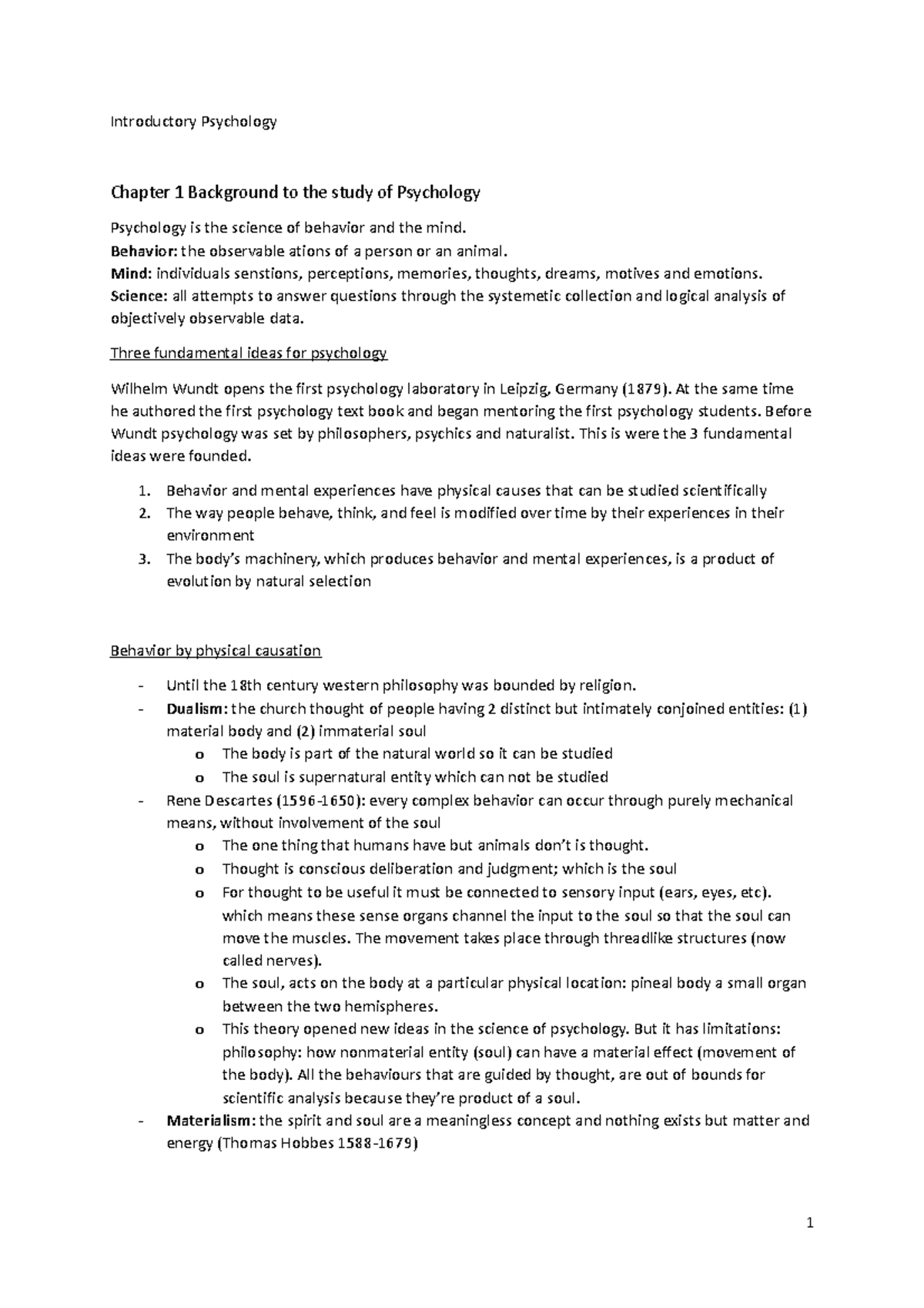 Samenvatting intro psychology - Introductory Psychology Chapter 1 ...