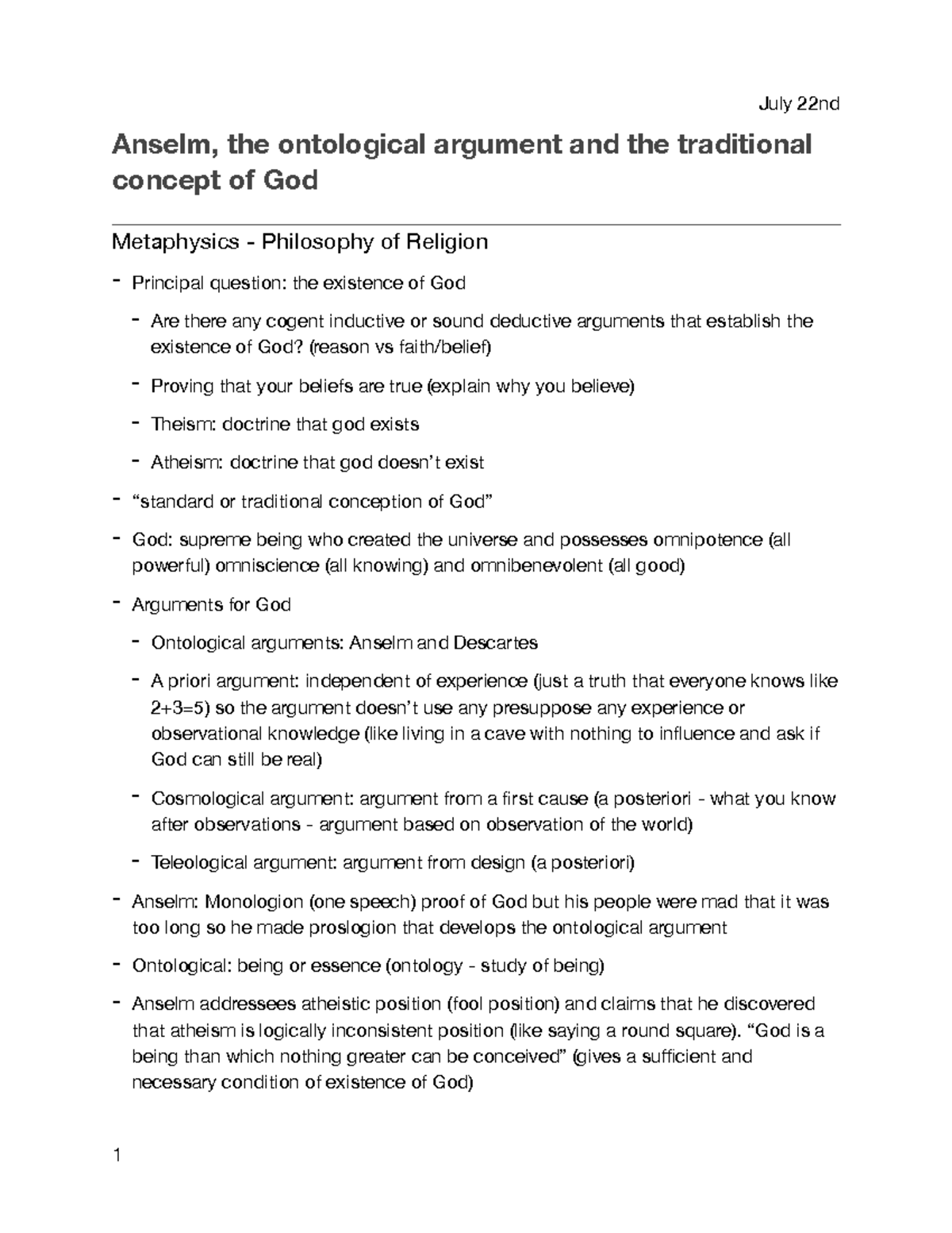 Anselm, the ontological argument and traditional concept of God - July ...