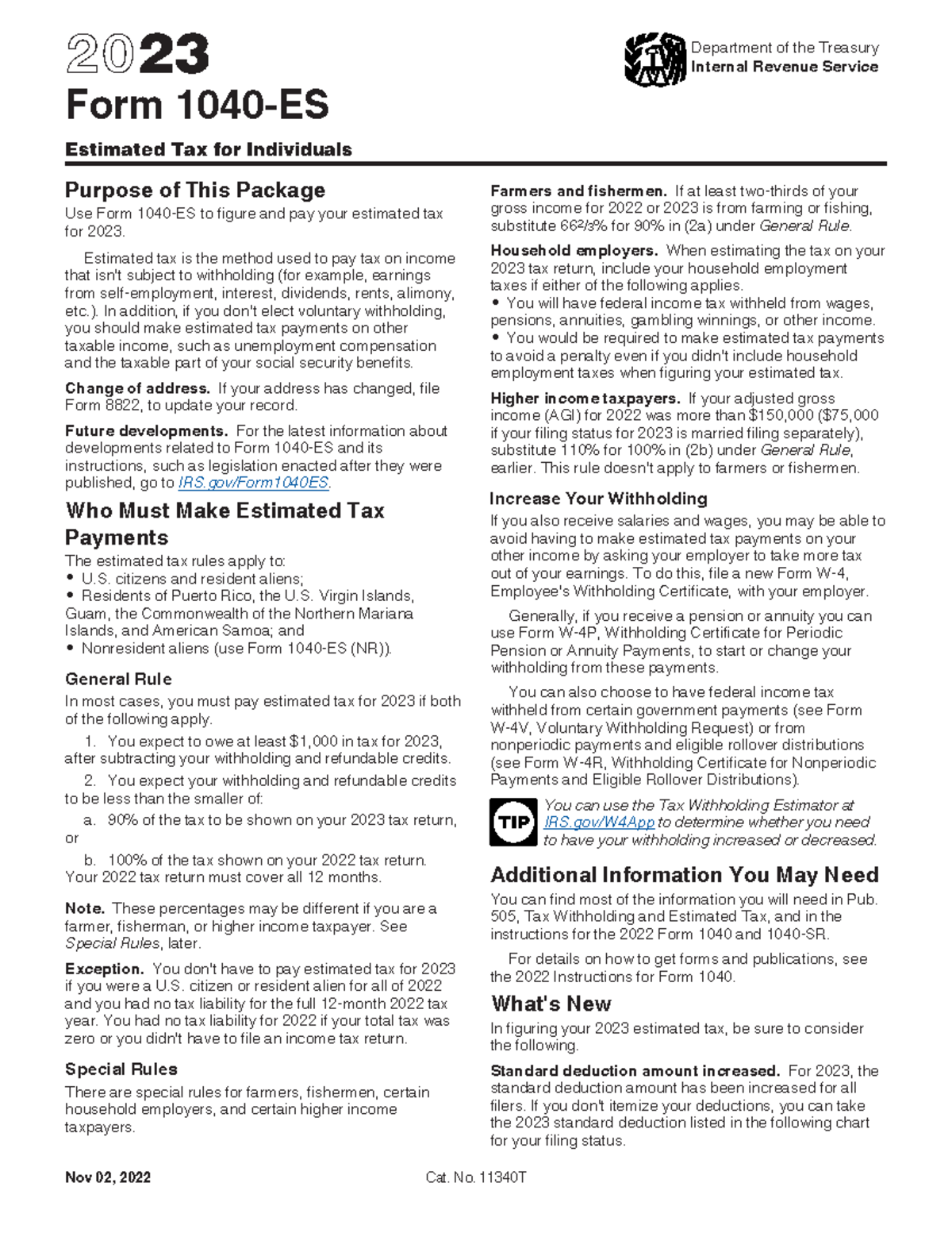 F1040es - Formulario 1040 - 2023 Form 1040-ES Estimated Tax for ...