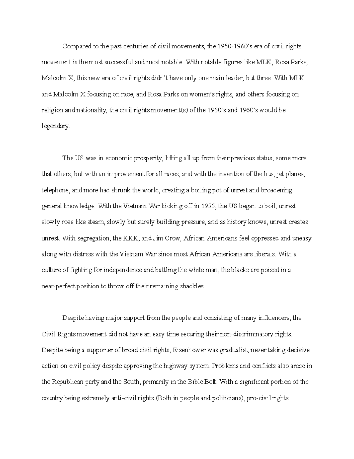 Civil Rights Movement essay portfolio - Compared to the past centuries ...