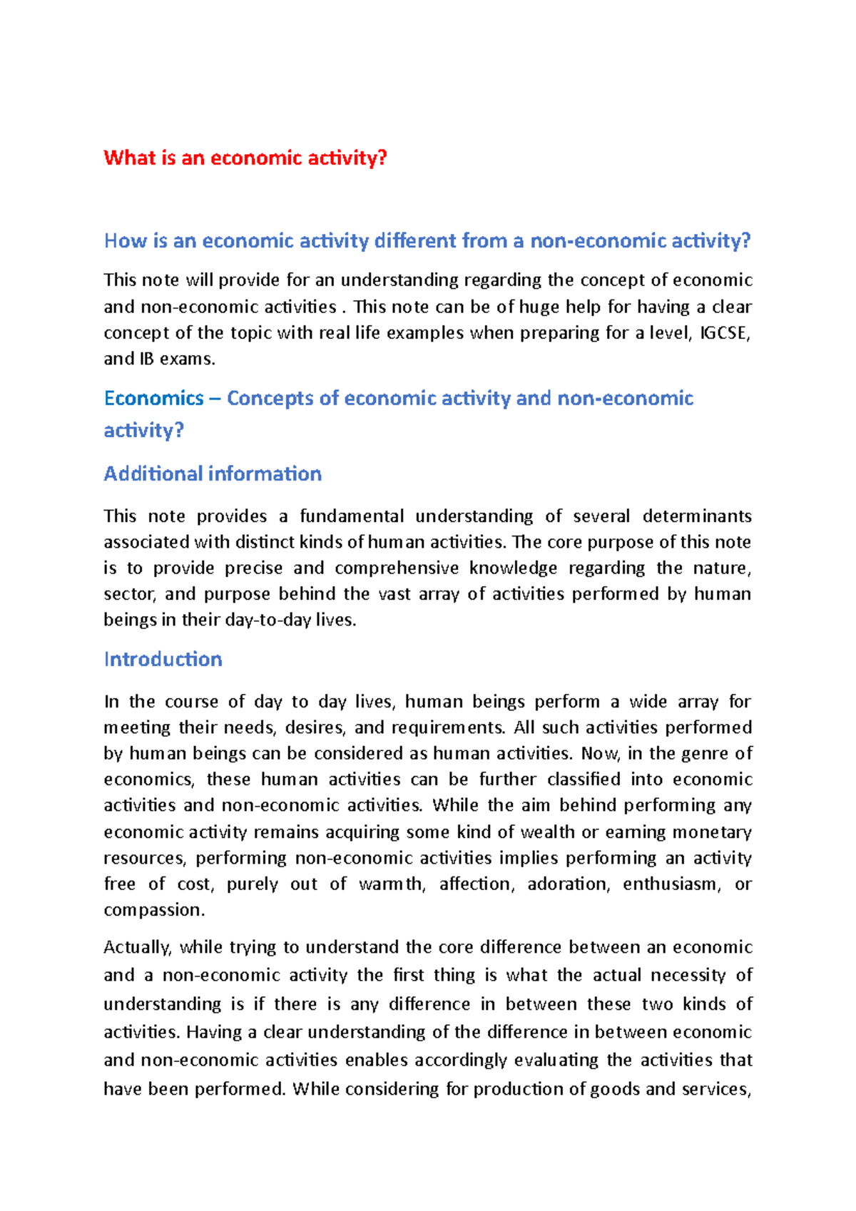 What is an economic activity - This note can be of huge help for having ...