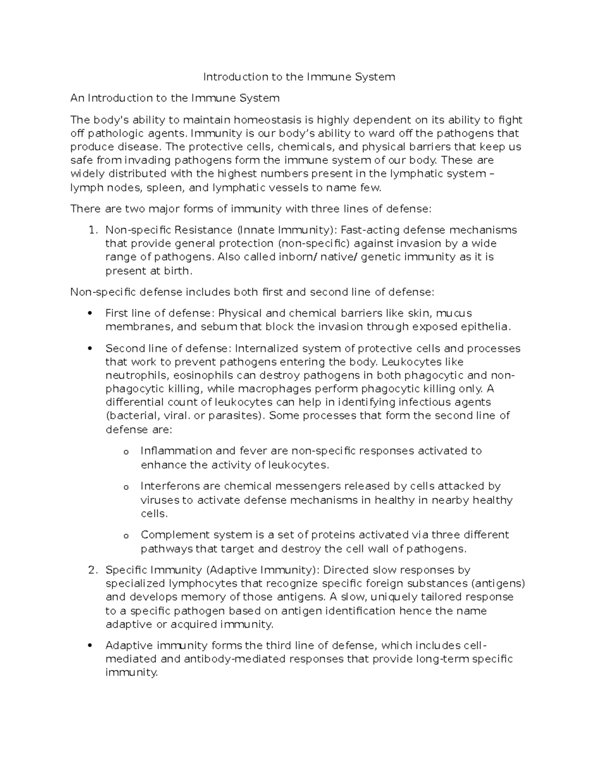 Week5edapt Week 5 Edapt Notes From Edapt Introduction To The Immune System An Introduction