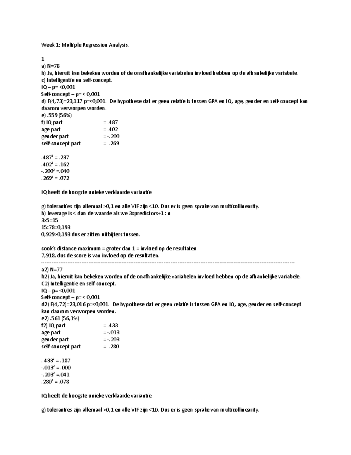 Multivariate Data Analyse - SPSS week 1 / niet gecontroleerd - Week 1 ...