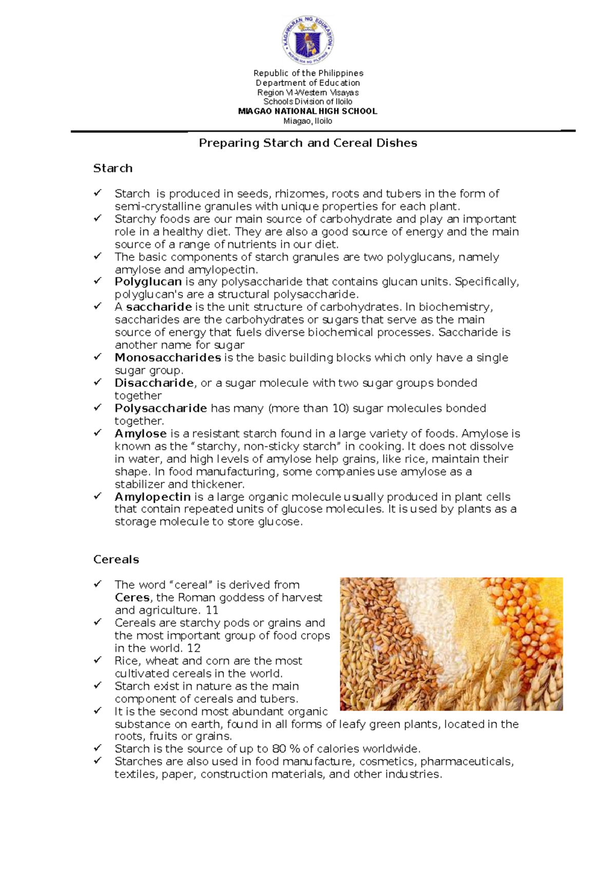 Preparing Starch and Cereal Dishes - Republic of the Philippines ...