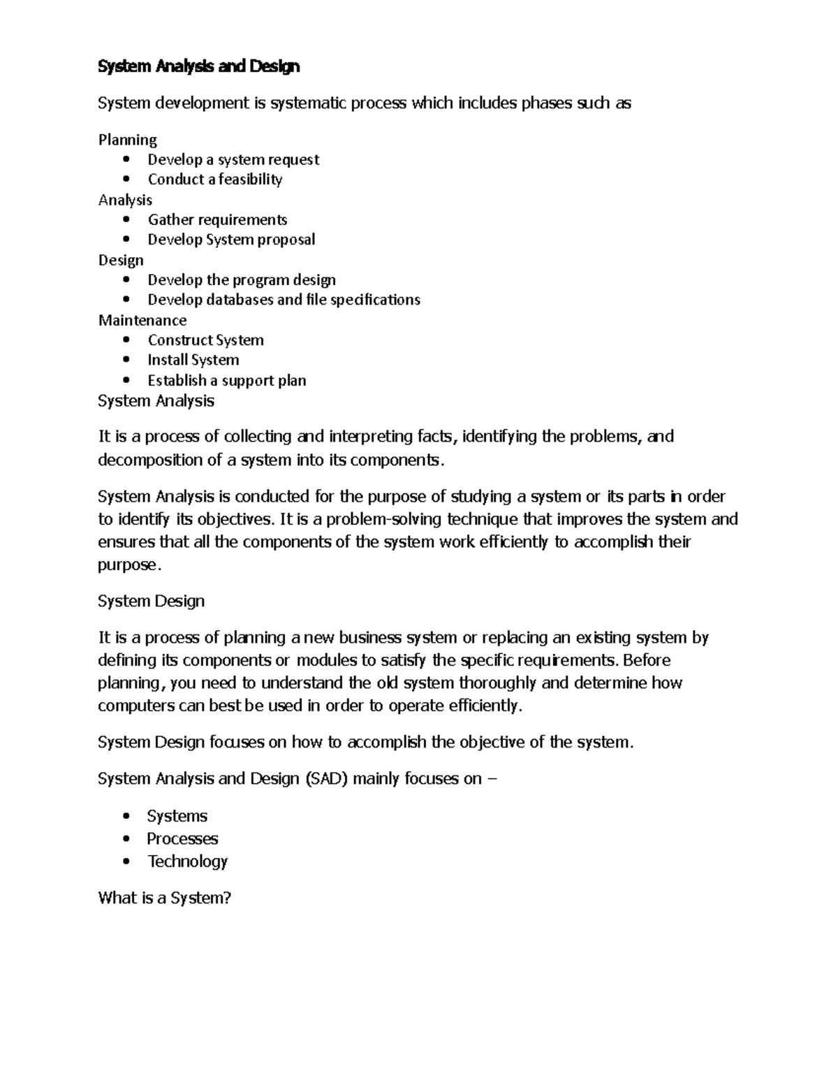 System Analysis and Design - System Analysis and Design System ...