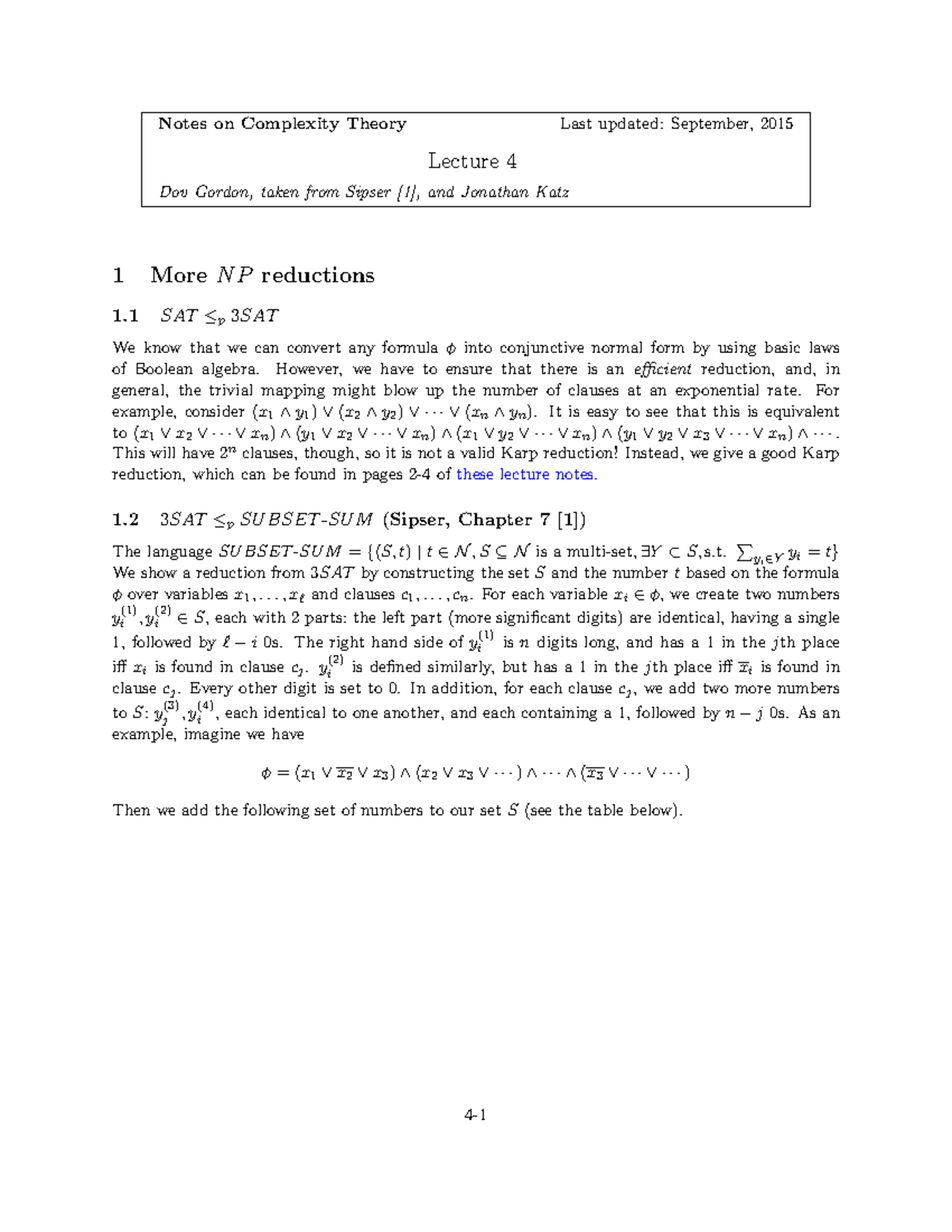 Lecture 04 2015 - More NP reductions - Notes on Complexity Theory Last ...