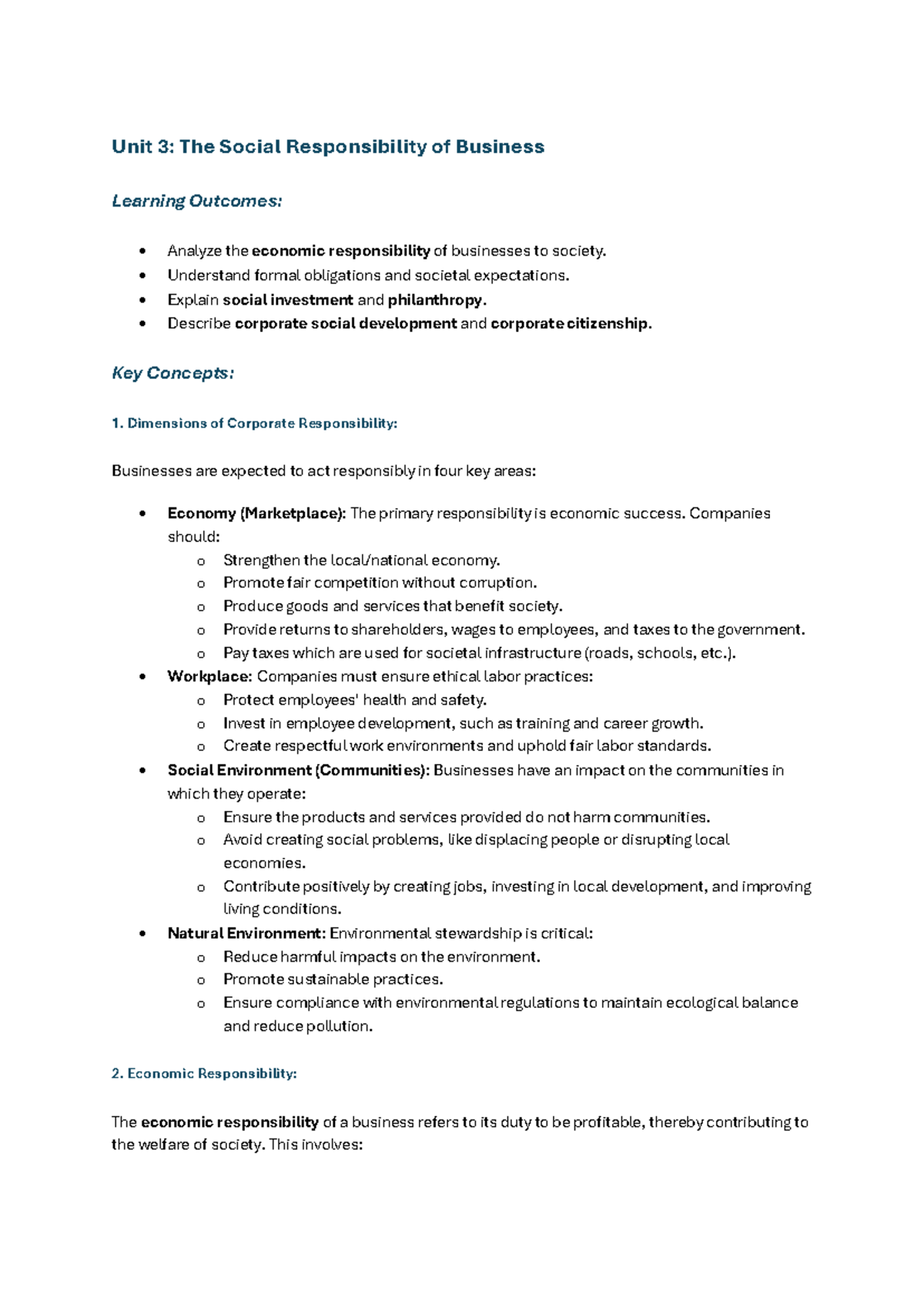 Ethics study notes - Unit 3: The Social Responsibility of Business ...