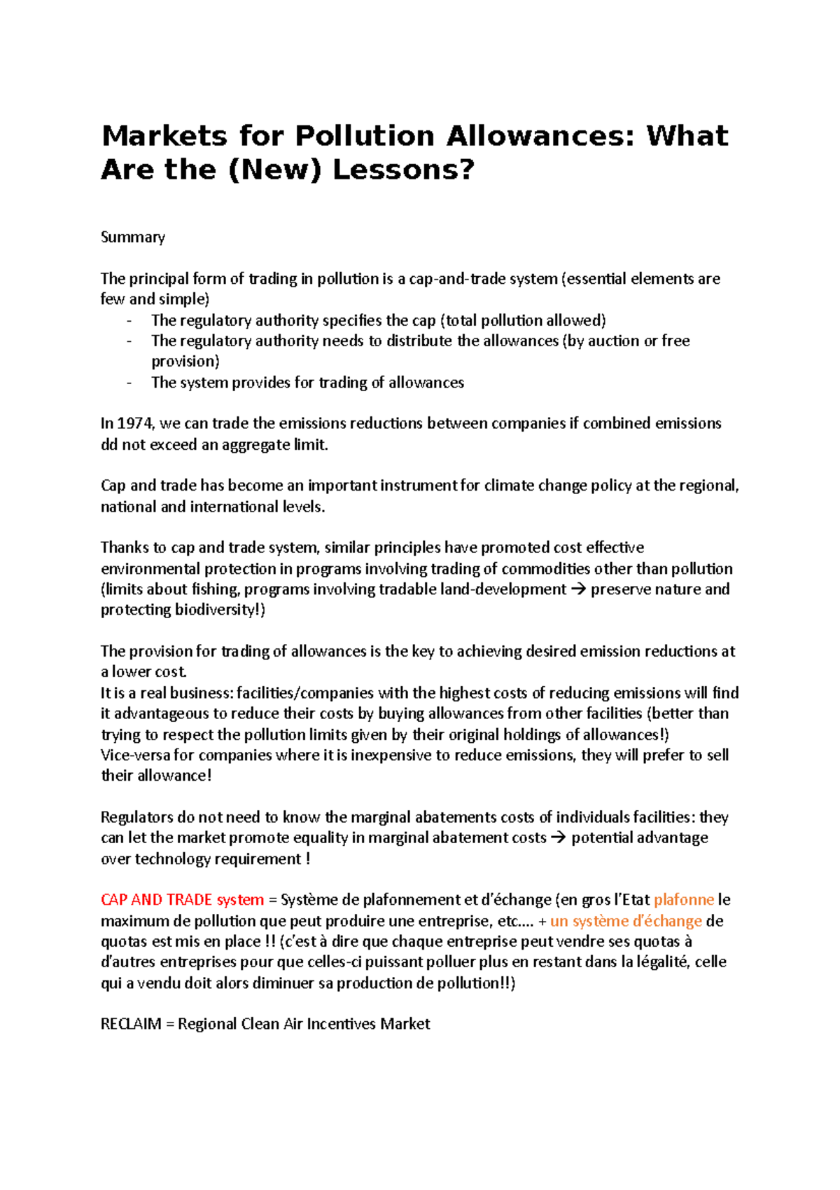 Summary Markets for Pollution Allowances - Markets for Pollution ...