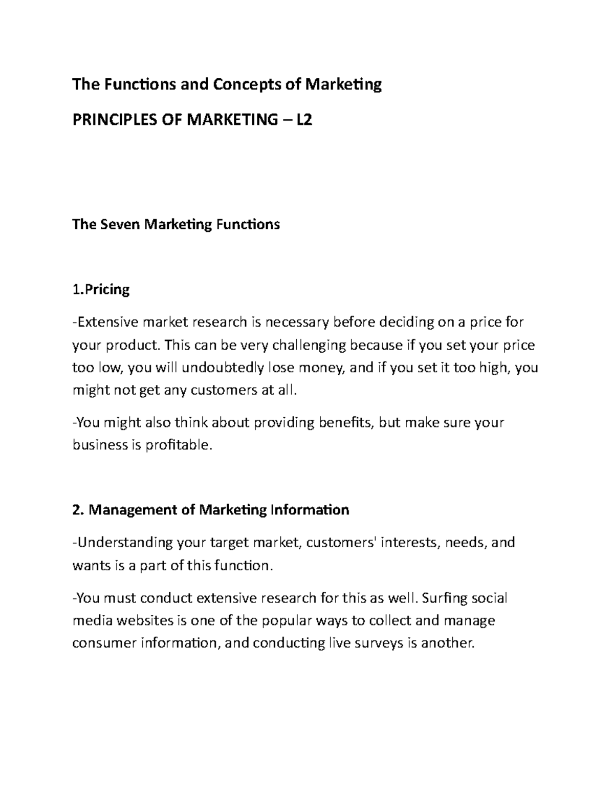 Principles of Marketing - 2 - The Functions and Concepts of Marketing ...