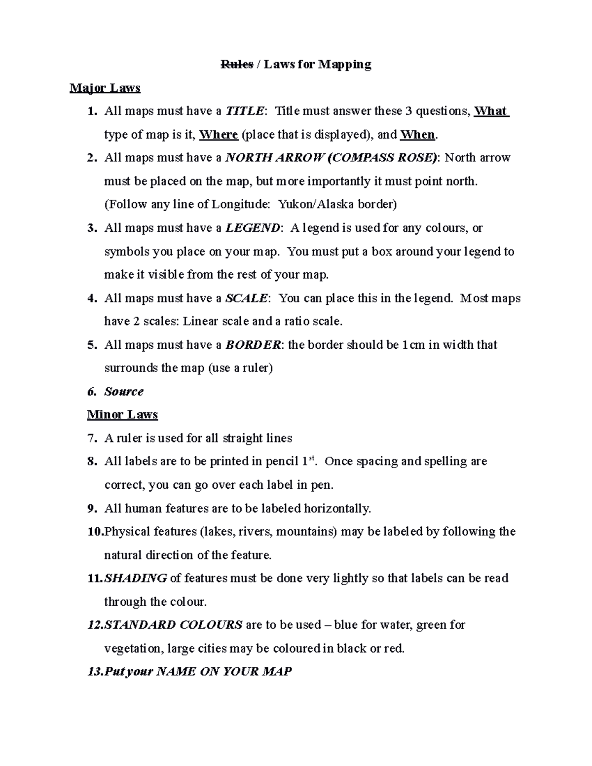 02 Mapping Laws - Rules / Laws for Mapping Major Laws All maps must ...