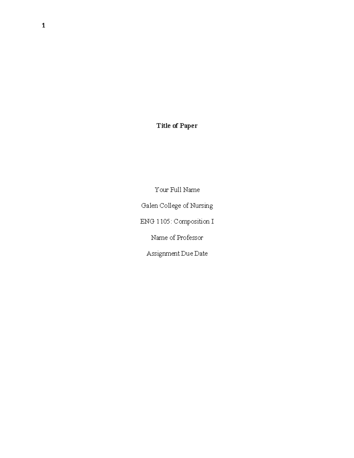 Point by point outline template - 1 Title of Paper Your Full Name Galen ...