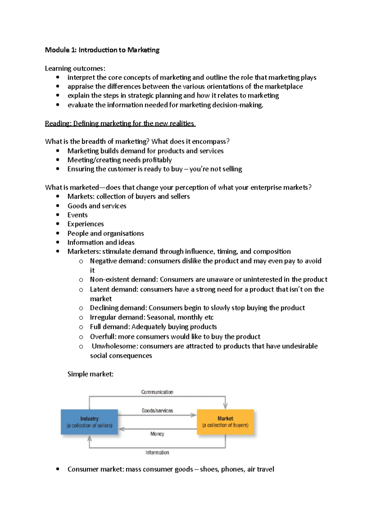 Module : Introduction to Marketing and the role it plays - Module 1 ...