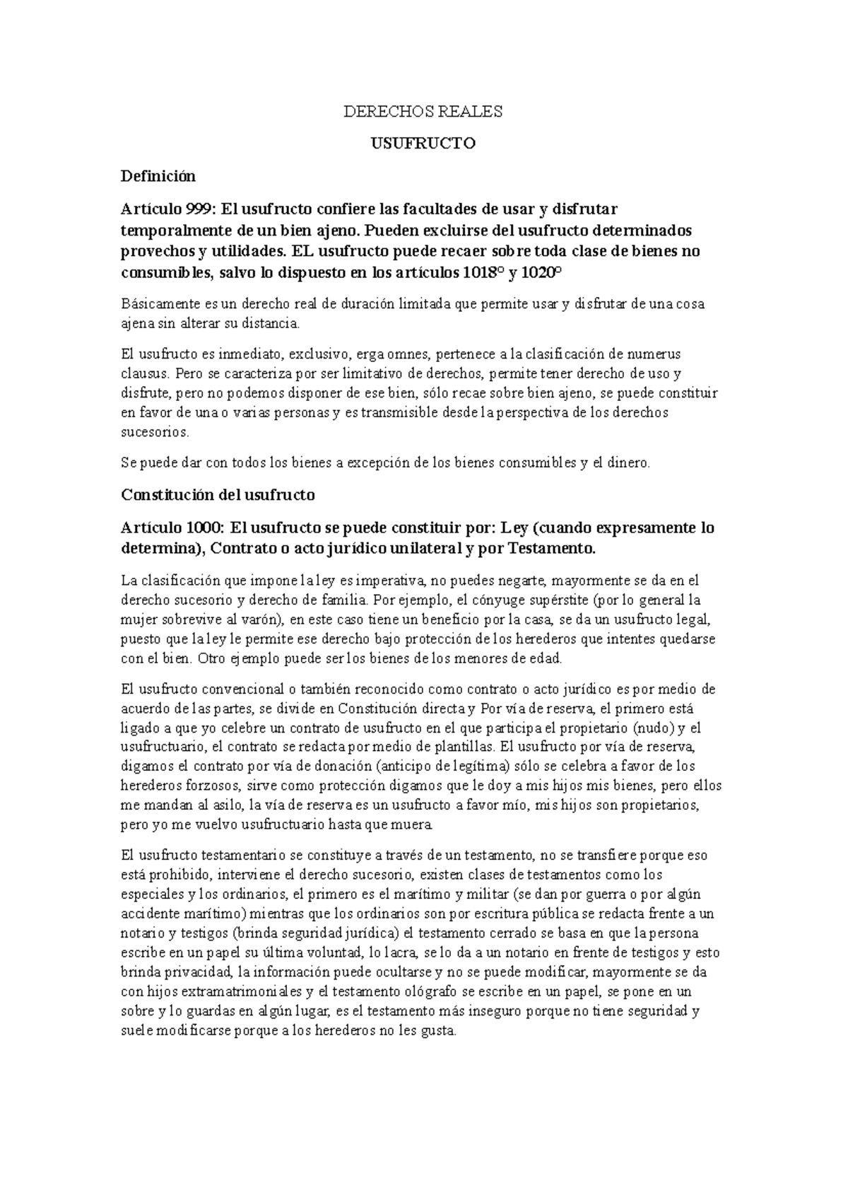 Derechos Reales Usufructo - DERECHOS REALES USUFRUCTO Definición ...