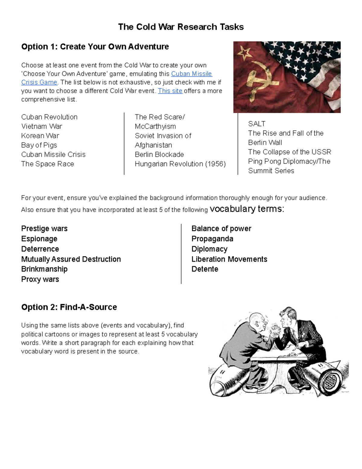 Cold War Create Your Own Adventure Research Task - The Cold War ...
