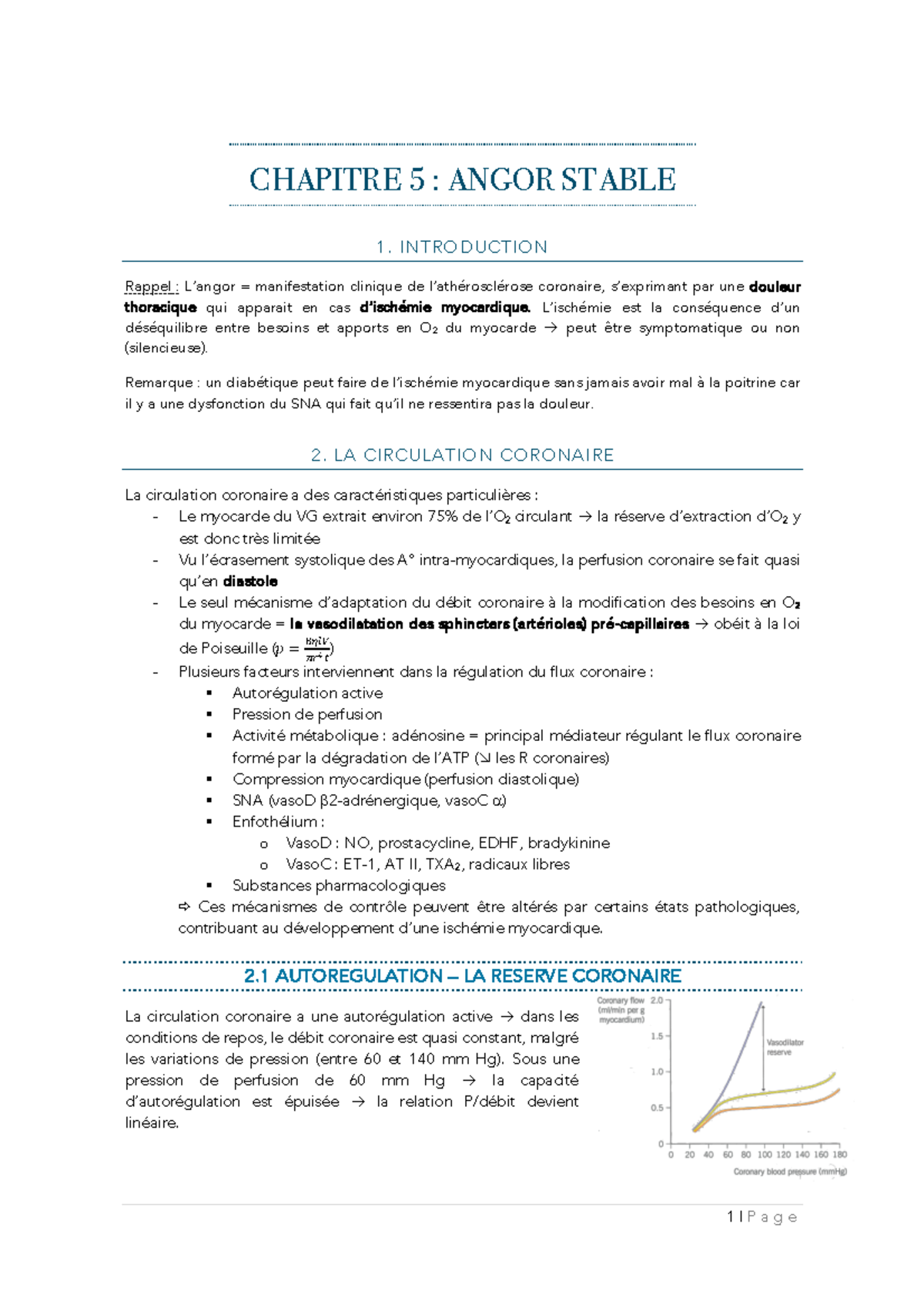 Chapitre 5 - Angor stable - Module Cardiologie - UNamur - Studocu