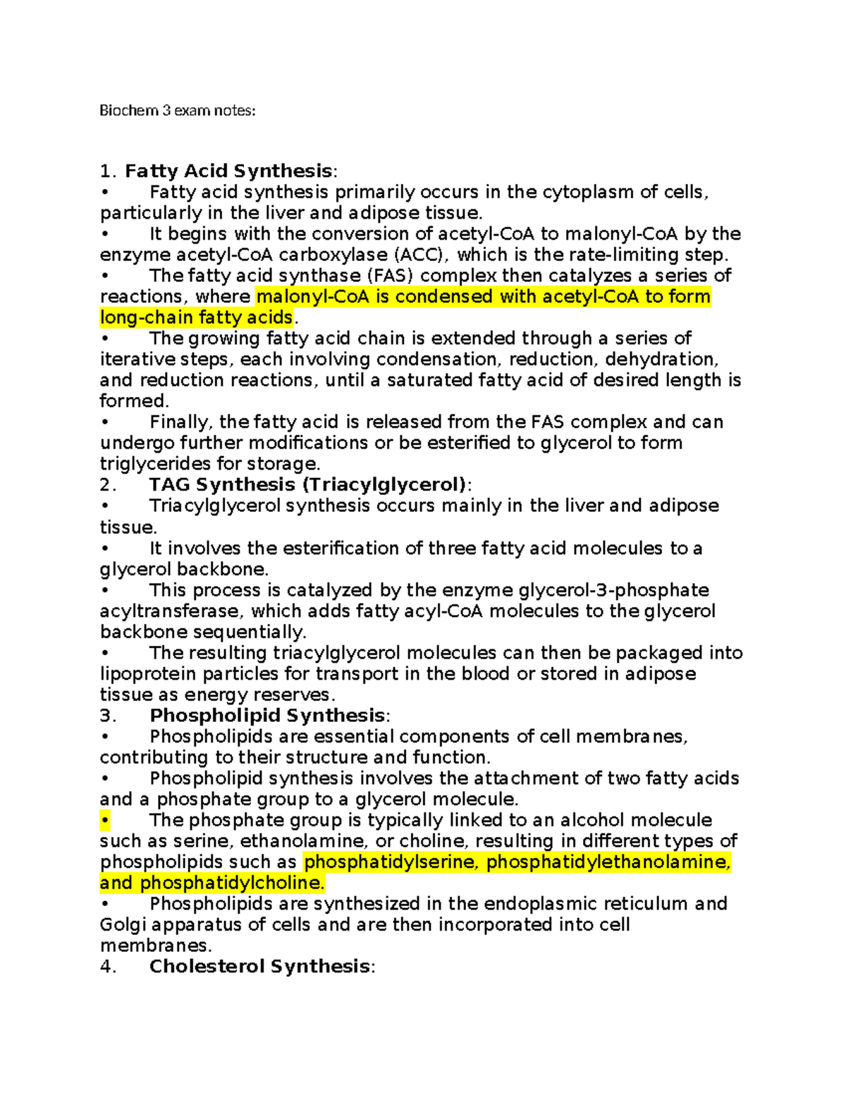 Biochem 3 exam notes - Biochem 3 exam notes: Fatty Acid Synthesis ...