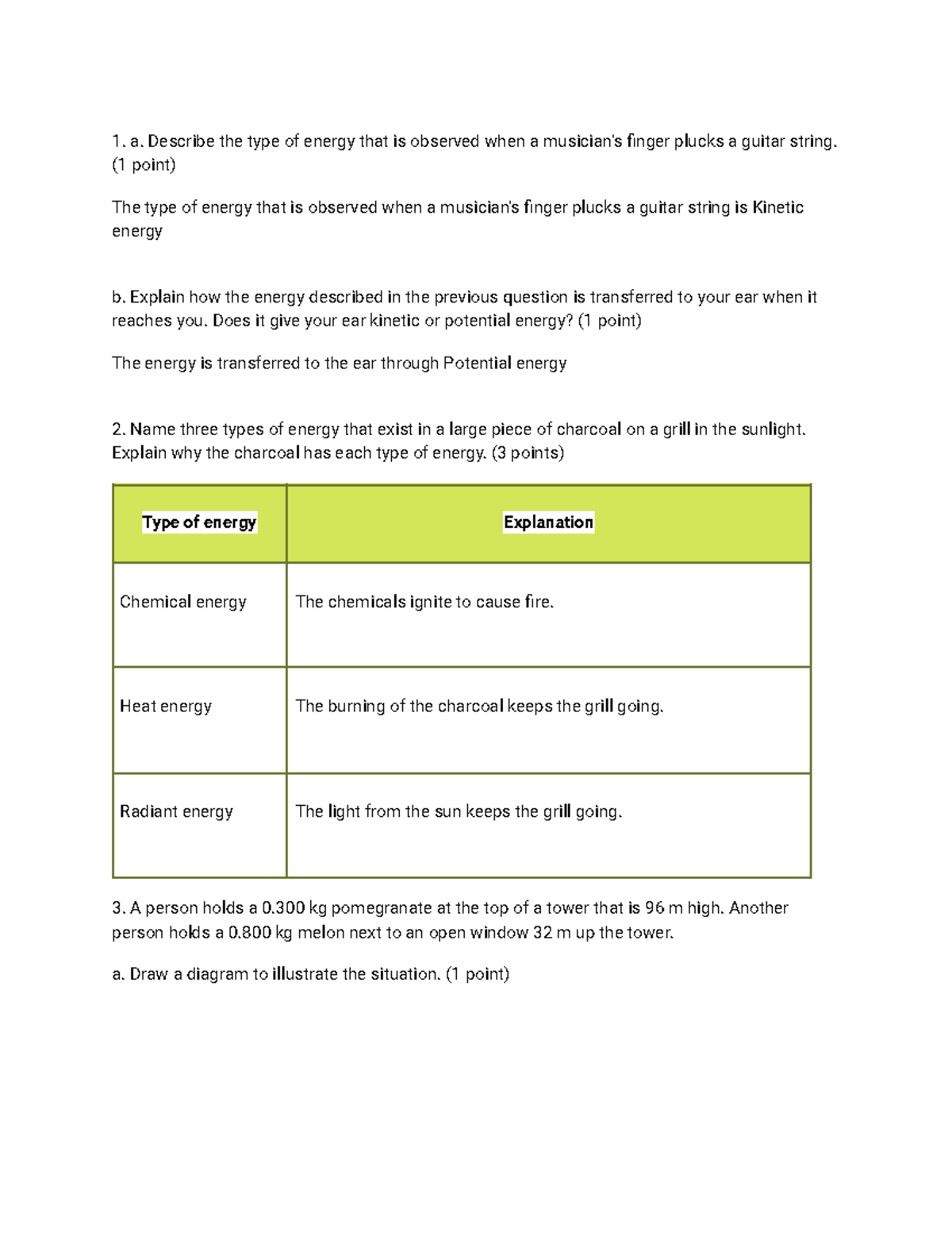 2.1.5 Practice Conservation of Energy - a. Describe the type of energy ...