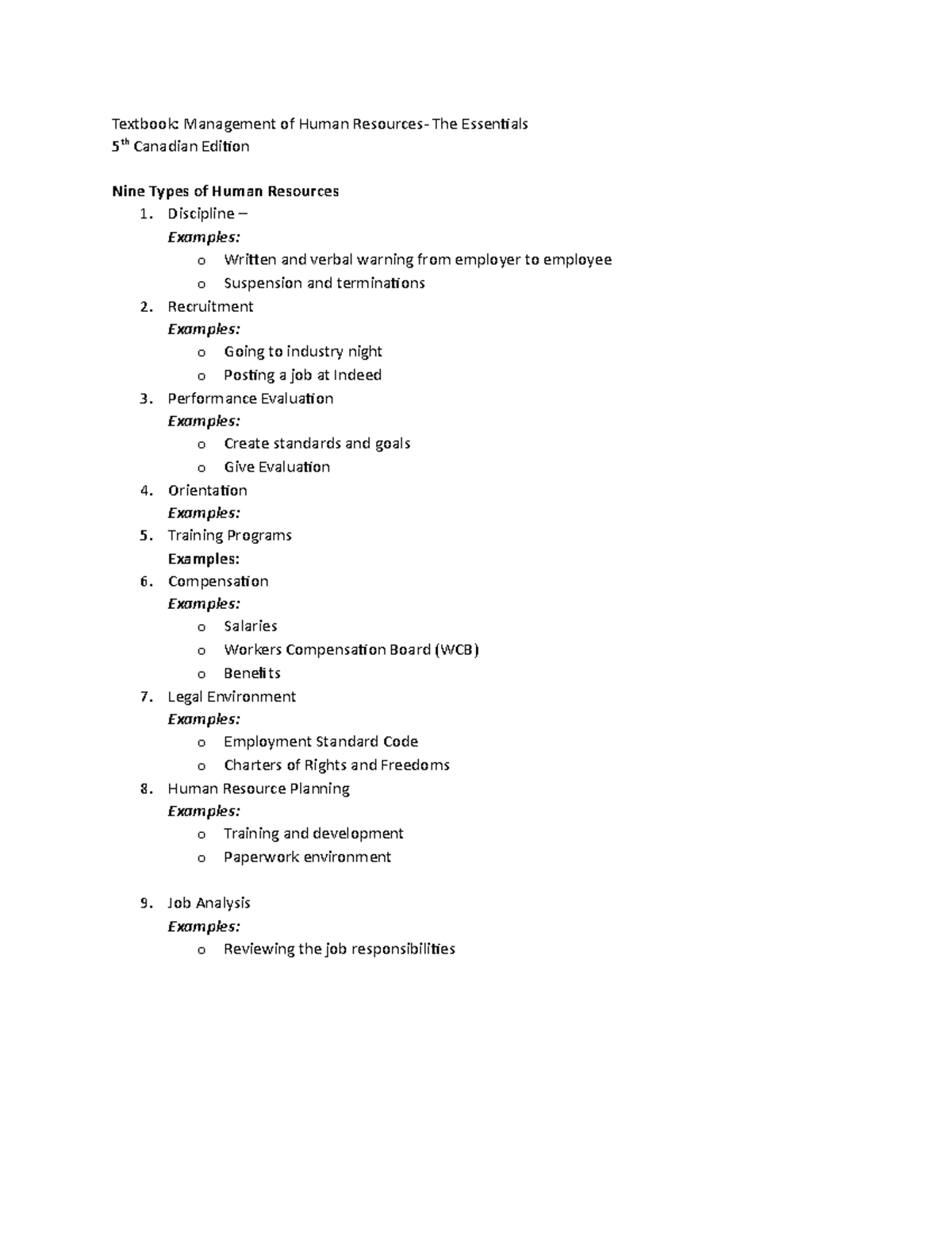 Role of Human Resources Notes - Textbook: Management of Human Resources ...