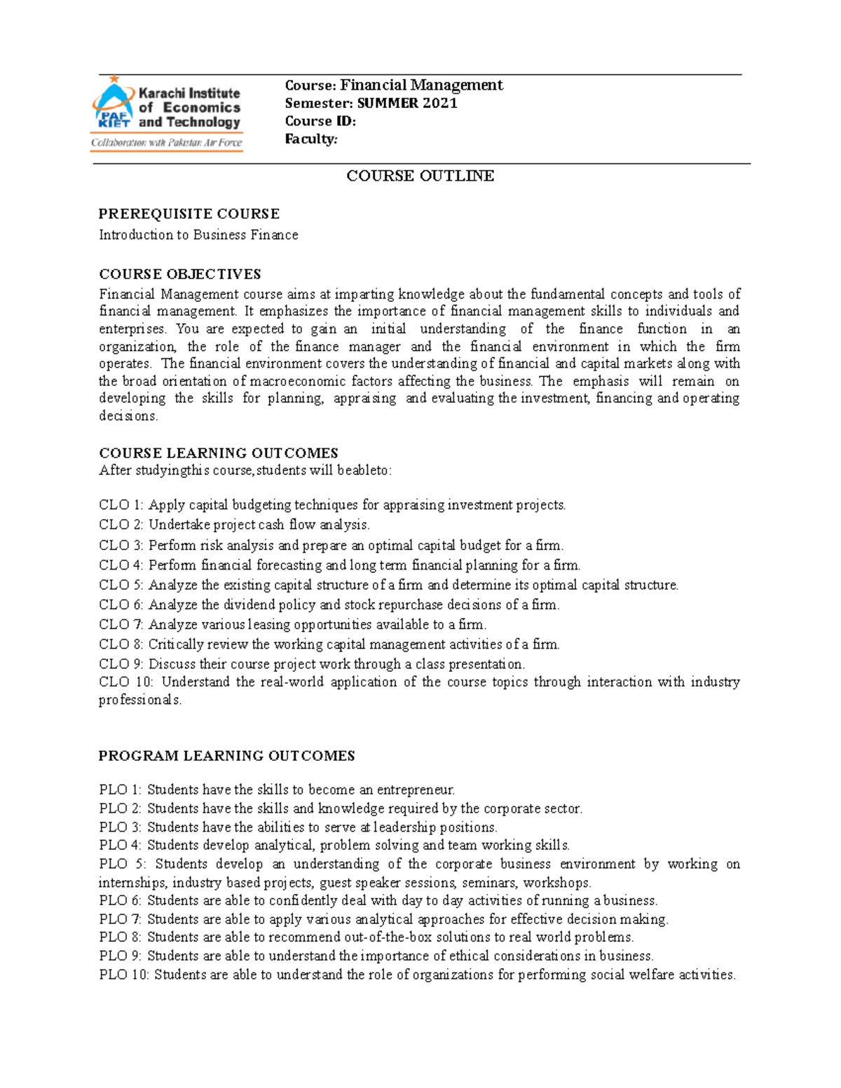 Financial Management FOR CLASS WORK - Course: Financial Management ...