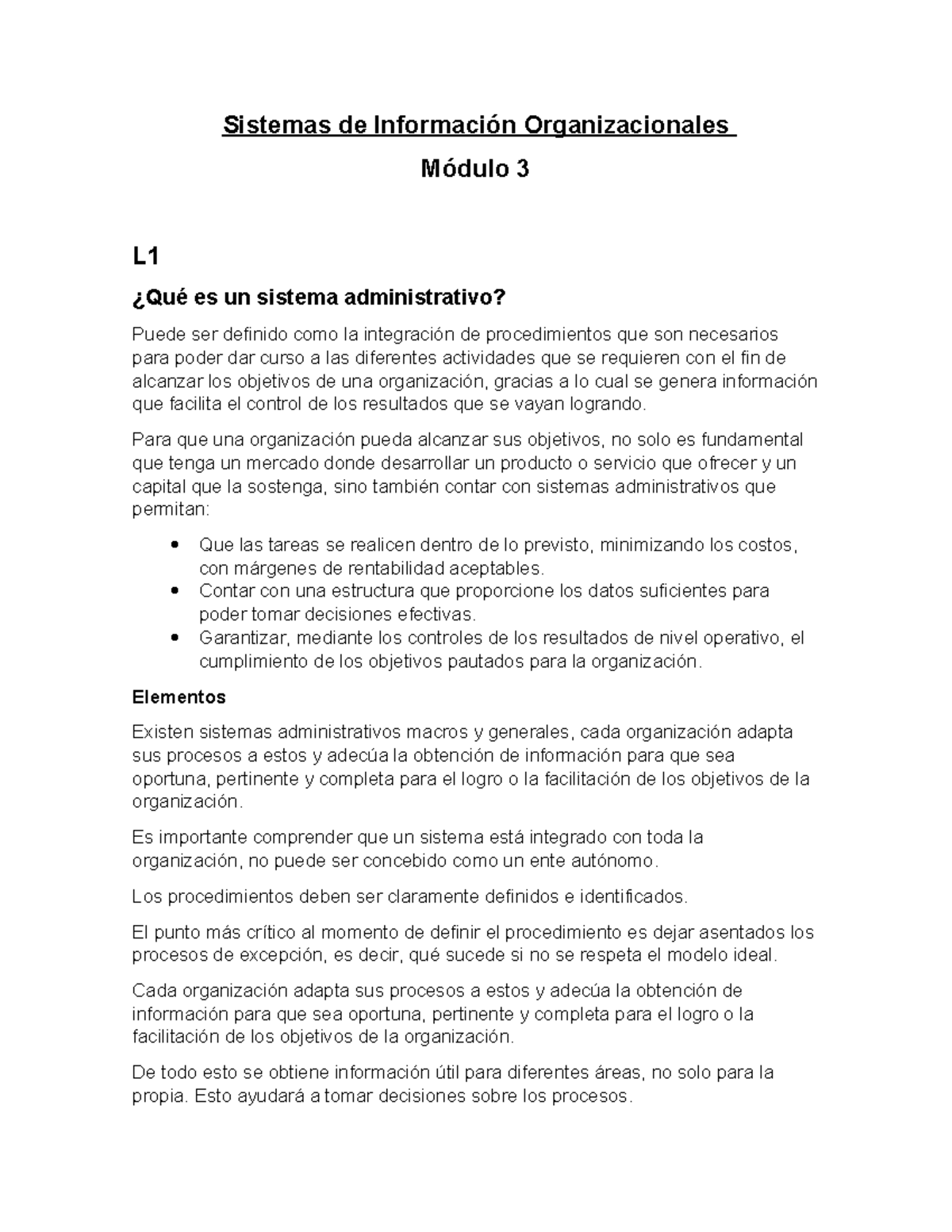 Sistemas de Información Organizacionales M3-M4 - Sistemas de Información Organizacionales Módulo ...