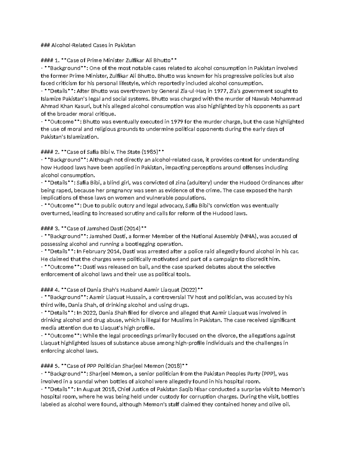 Alcohol cases - CASE NOTES - Alcohol-Related Cases in Pakistan 1. Case ...